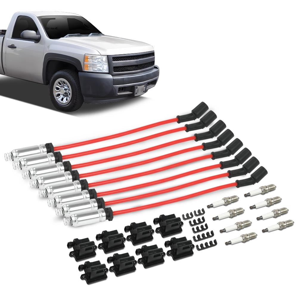 8 Pack Square Ignition Coil & Spark Plug Wire Fit for Chevy Silverado ...