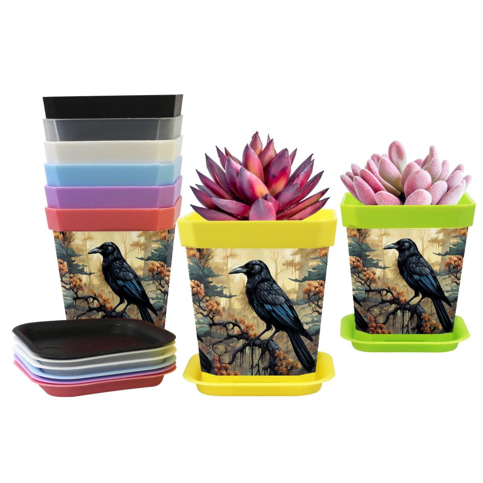 8 Pack Square Plastic Planters with Drainage Holes and Saucers Flower ...
