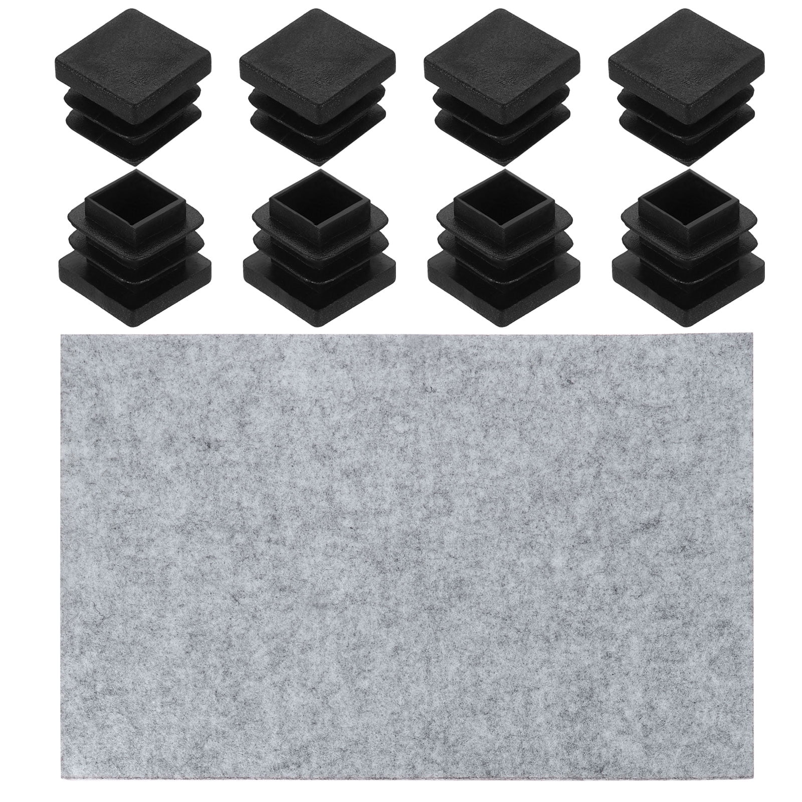 8 Pack Square Plastic Plugs with Furniture Felt Pad, 15mm/0.59" Tubing ...