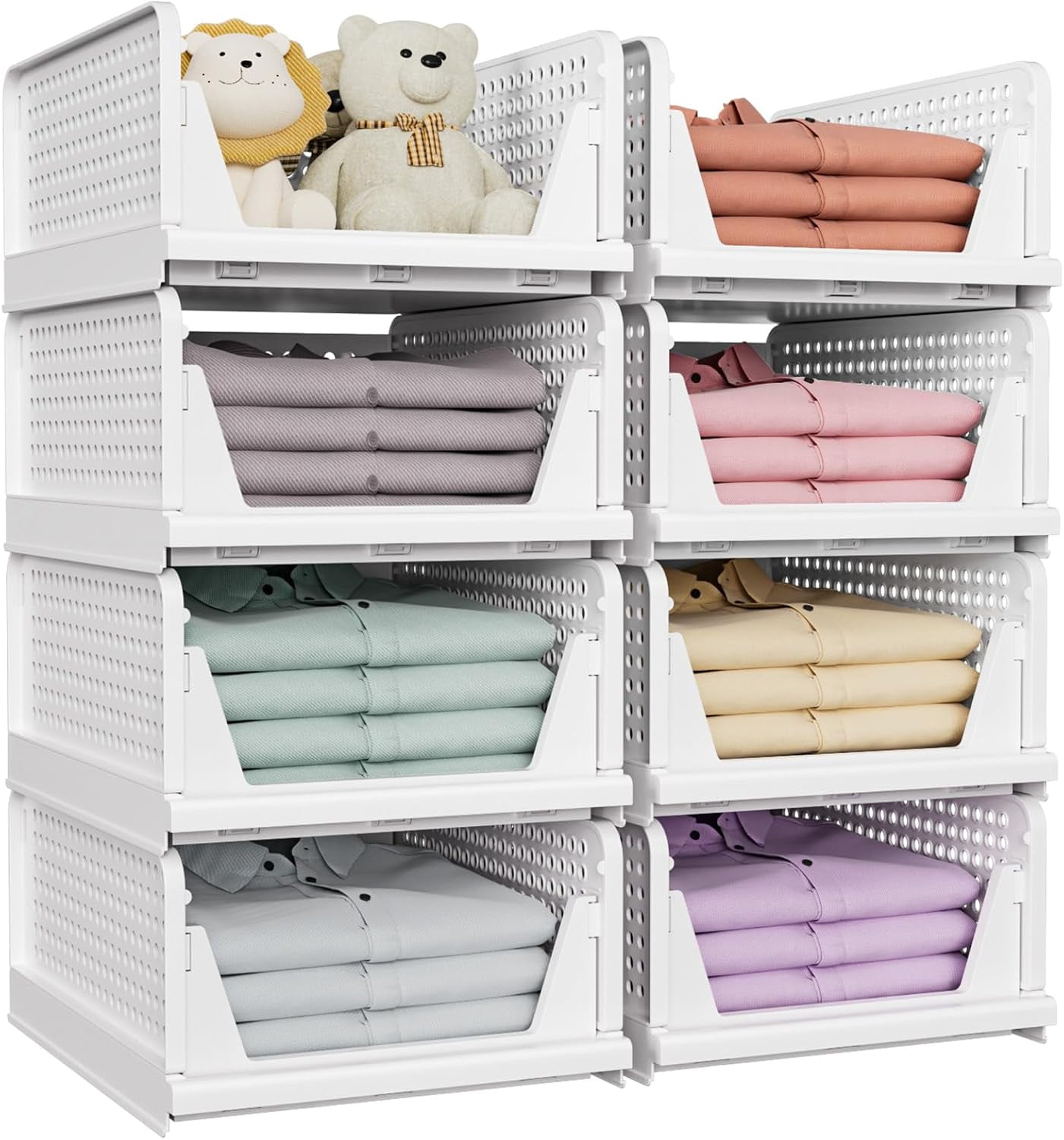 8 Pack Stackable Closet Storage Bins, Multifunctional & Foldable Closet ...