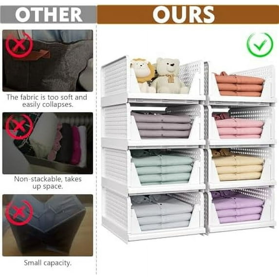 8 Pack Stackable Closet Storage Bins, Multifunctional & Foldable Closet ...