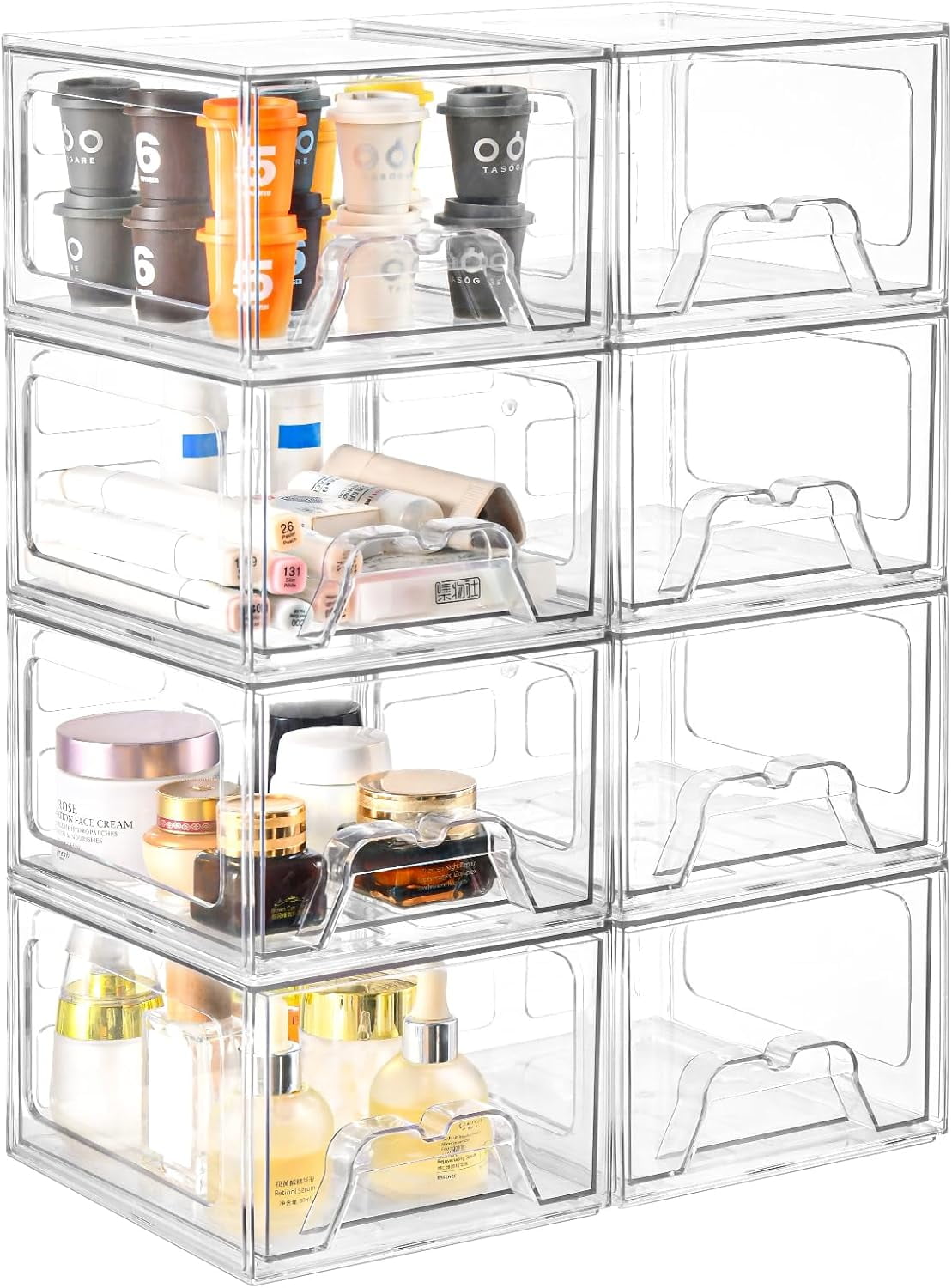 8 Pack Stackable Makeup Organizer, 4.4'' Tall Acrylic Bathroom Makeup ...
