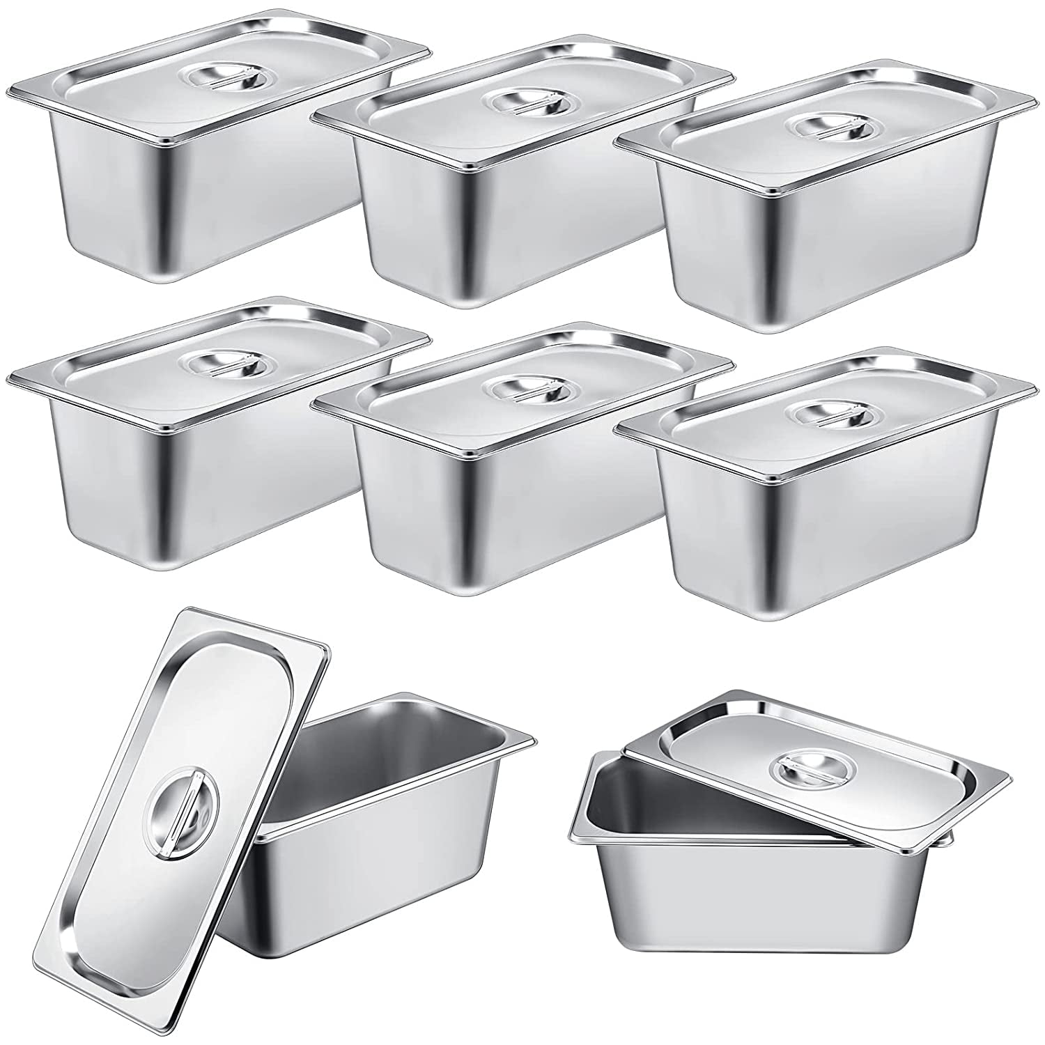 8 Pack Stainless Steam Hotel Pan 6 Deep Steam Table Pan with Lid 0.8 mm ...