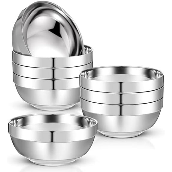 8 Pack Stainless Steel Bowls Double Walled, 24 oz Lightweight Salad ...