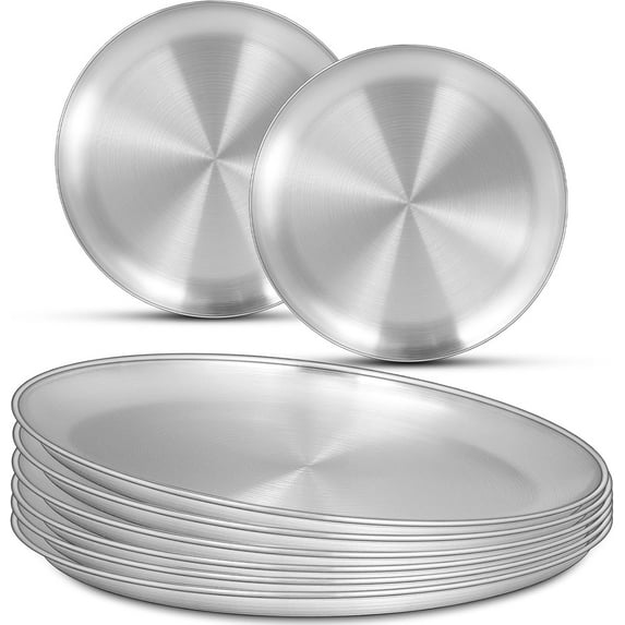 PHYSUN-8 Pack Stainless Steel Plate Set, 10 Inch Metal Lightweight ...