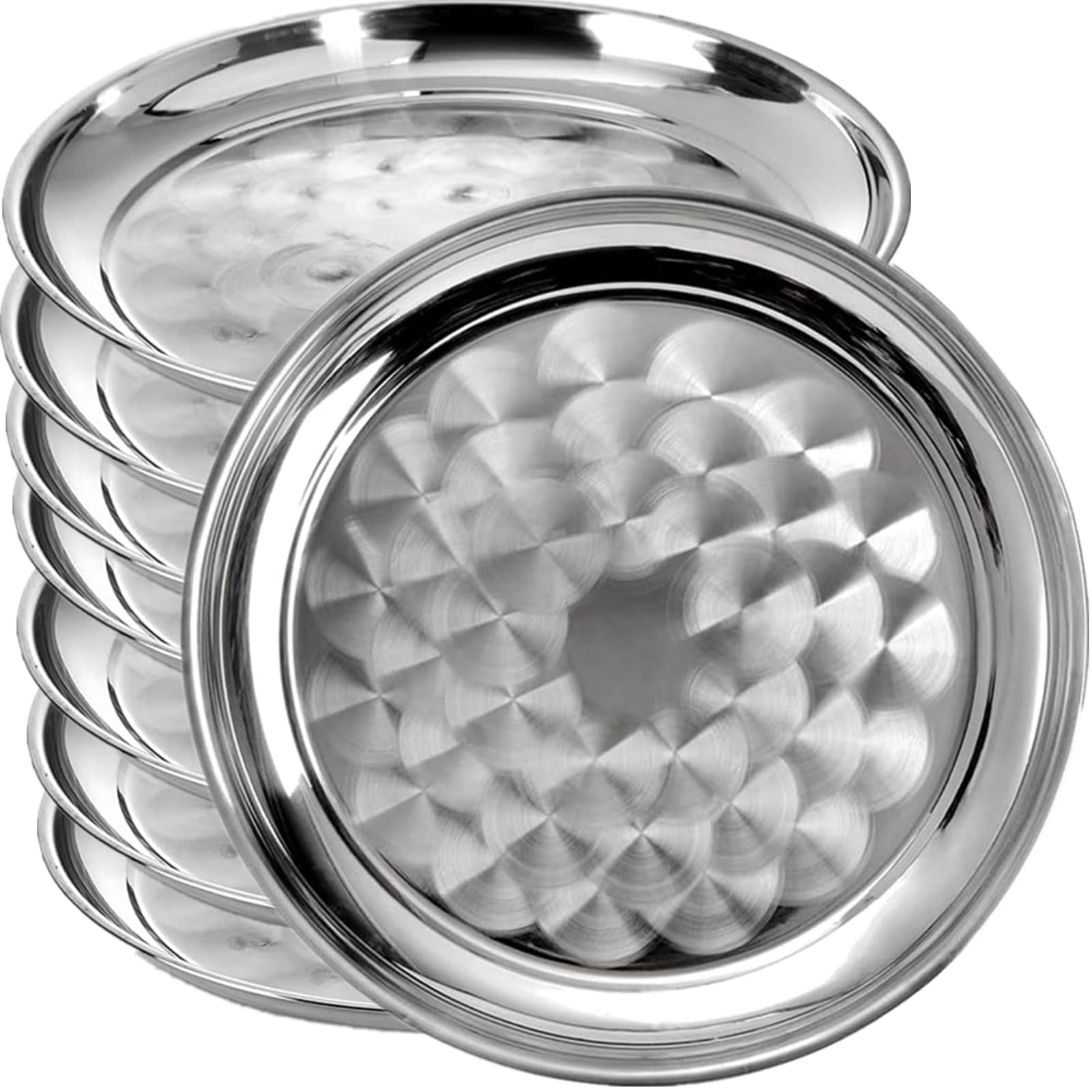 8 Pack Stainless Steel Round Serving Tray, 12 Inch Silver Serving ...