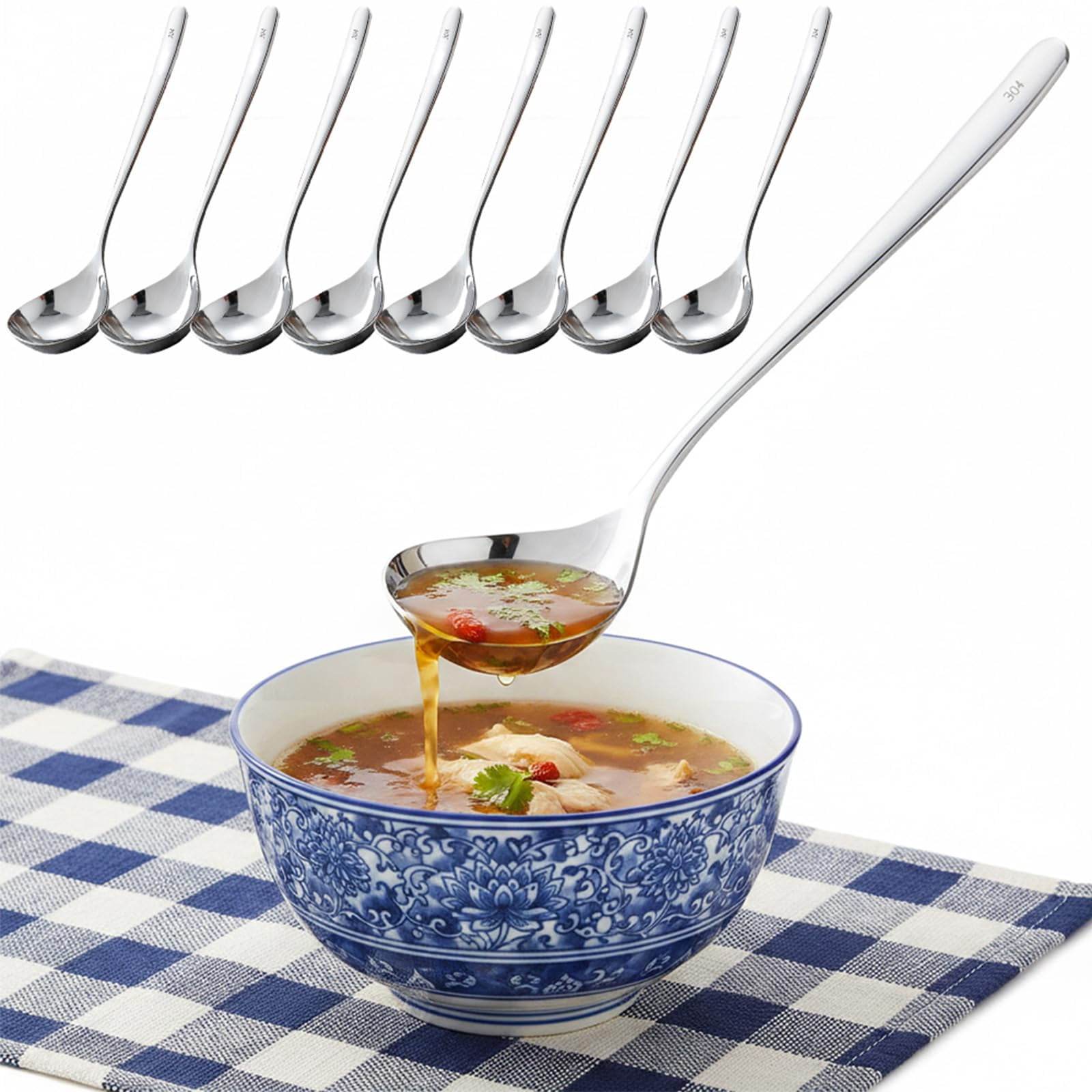 8 Pack Stainless Steel Soup Spoons – Ergonomic Heavy Duty Metal Spoons ...