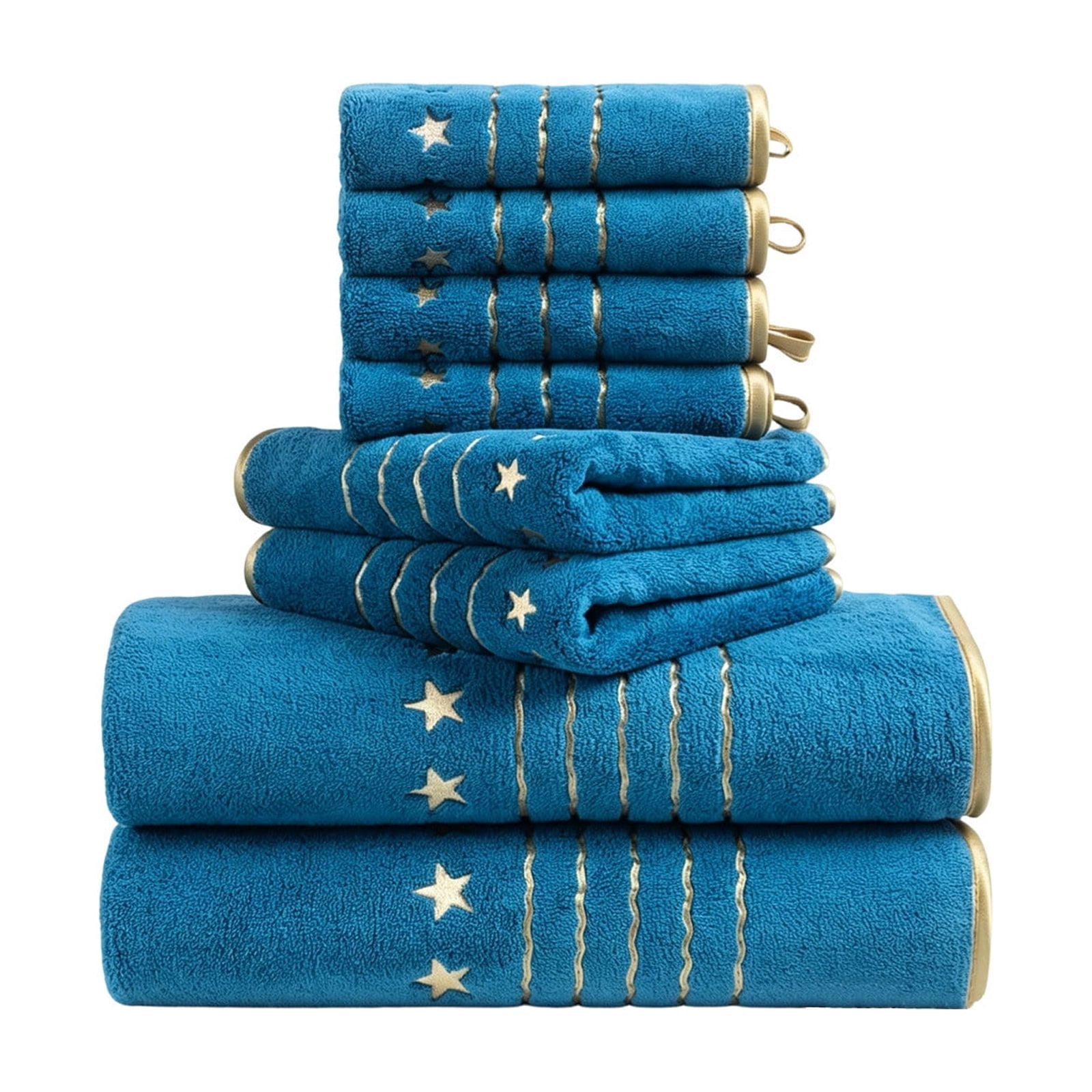 8 Pack Star Embroidered Bath Towel Set, Blue Cloth Bath Hand Towels and ...