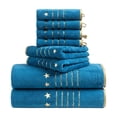8 Pack Star Embroidered Bath Towel Set, Blue Cloth Bath Hand Towels and ...