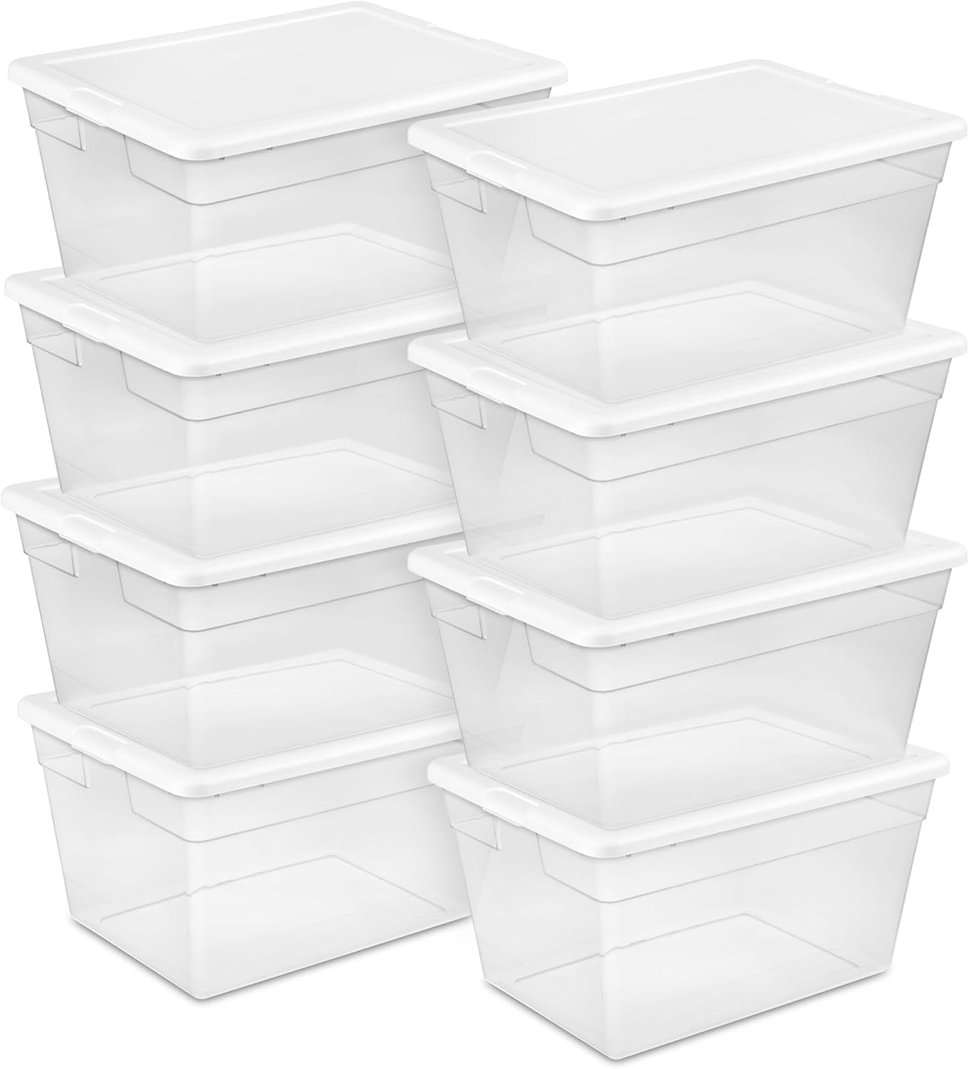 8-Pack Storage Box, Stackable Clear Plastic Bins with Snap-On Lids, 56 ...