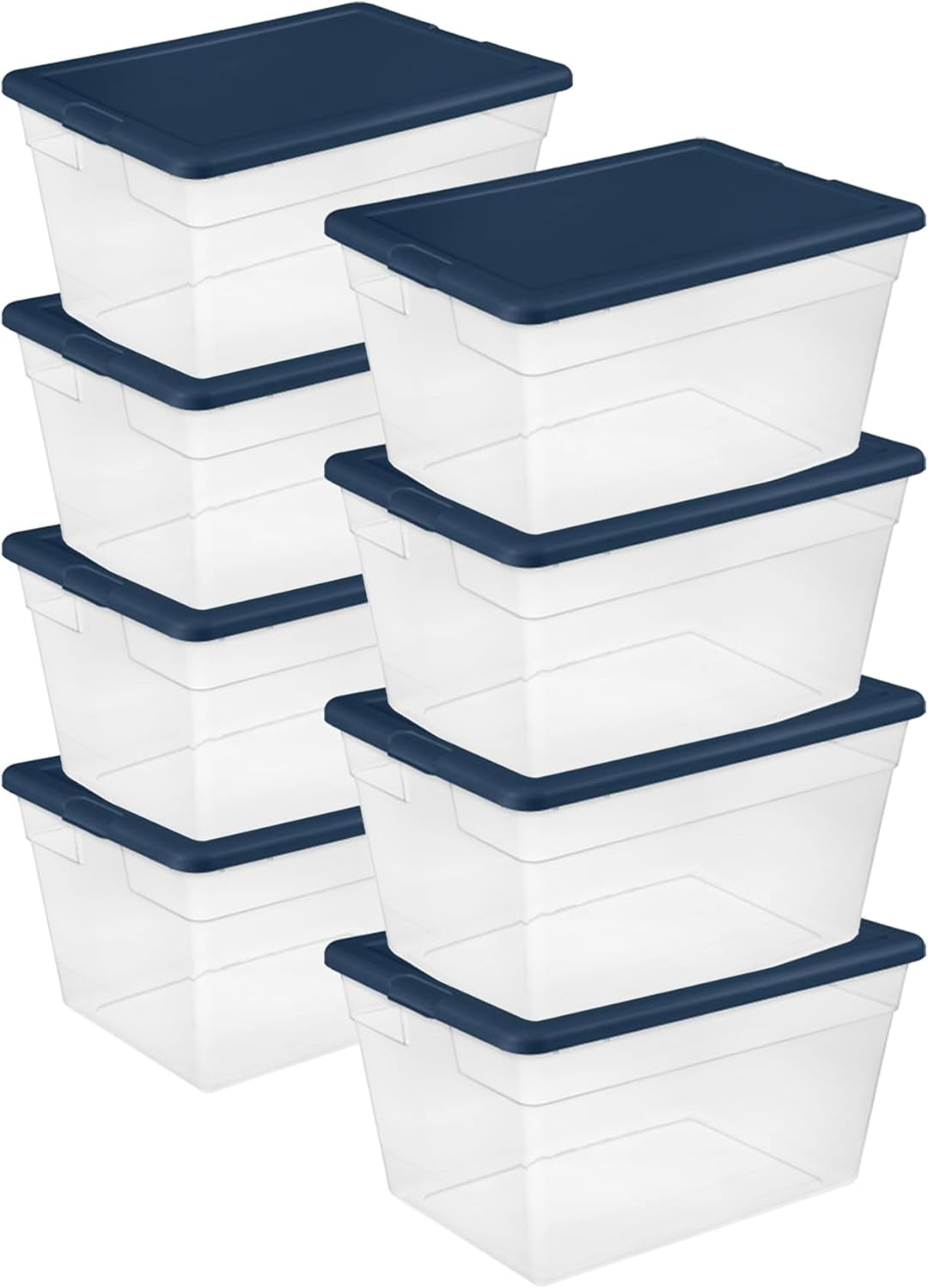 8 Pack Storage Boxes, Stackable Plastic Totes with Lids, Marine Blue ...