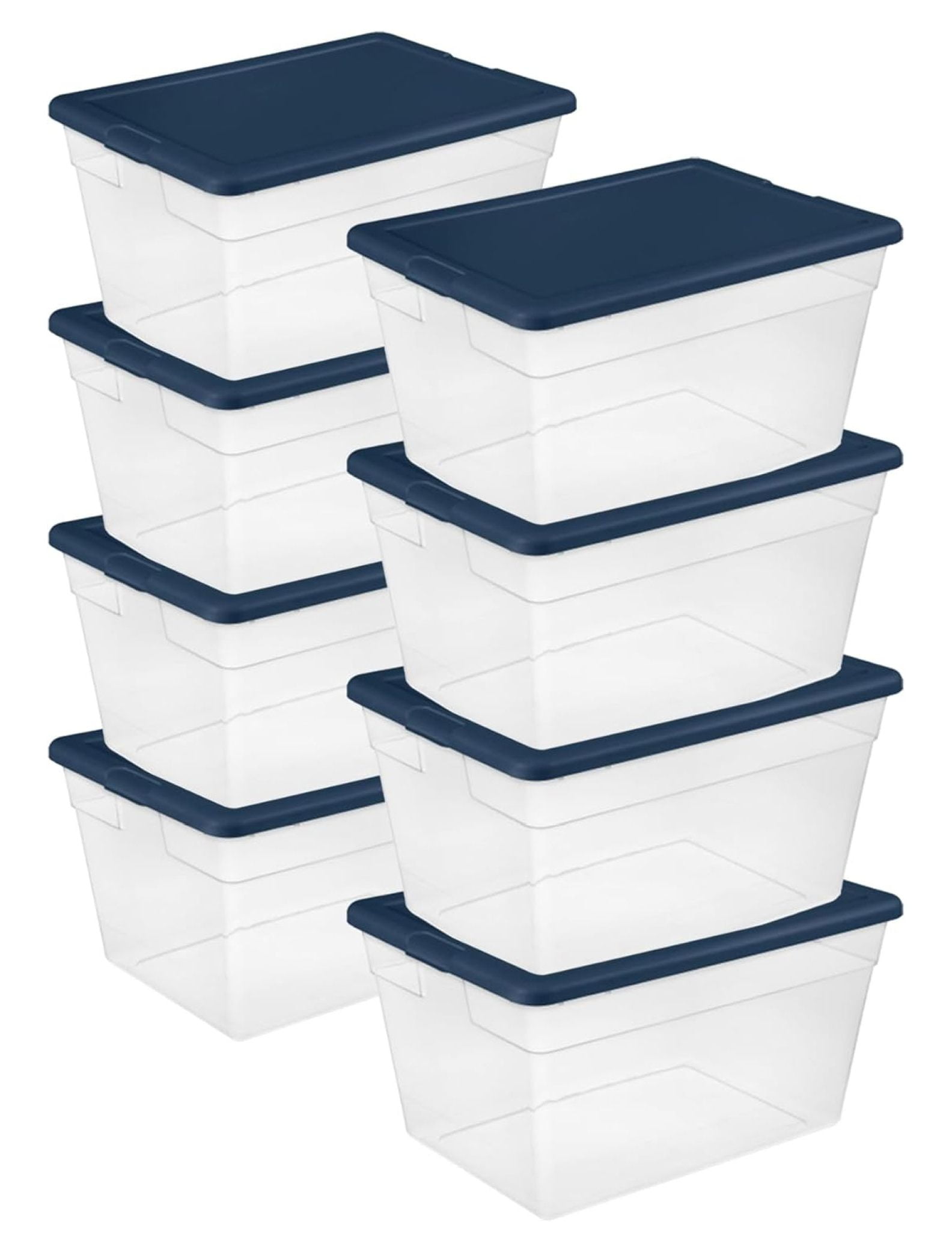 8 Pack Storage Boxes, Stackable Plastic Totes with Lids, Marine Blue ...