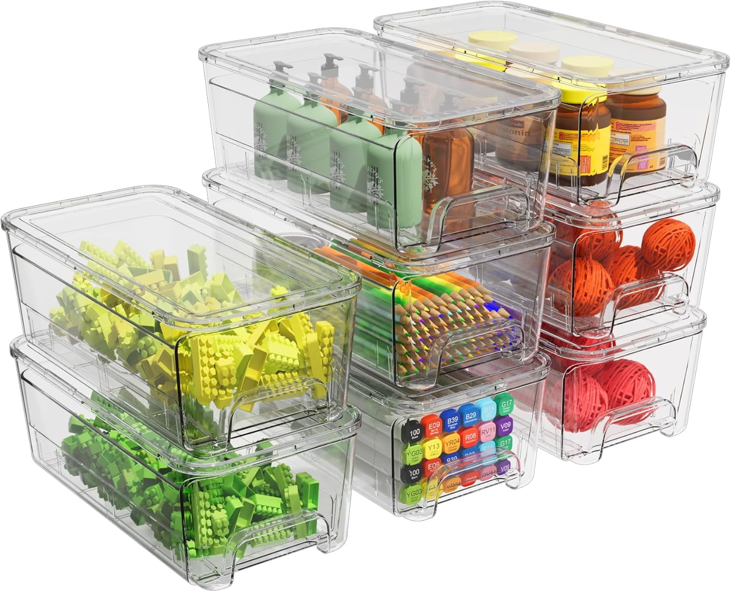 8 Pack Storage Drawers, Clear Storage Bins with lids and 4 Sets of ...