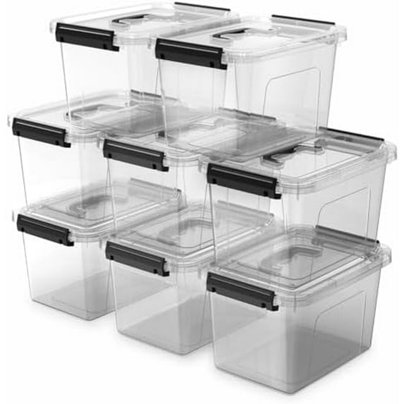 8-Pack Storage Latch Bins with Lids/Handle, 5 Quart Clear Plastic ...