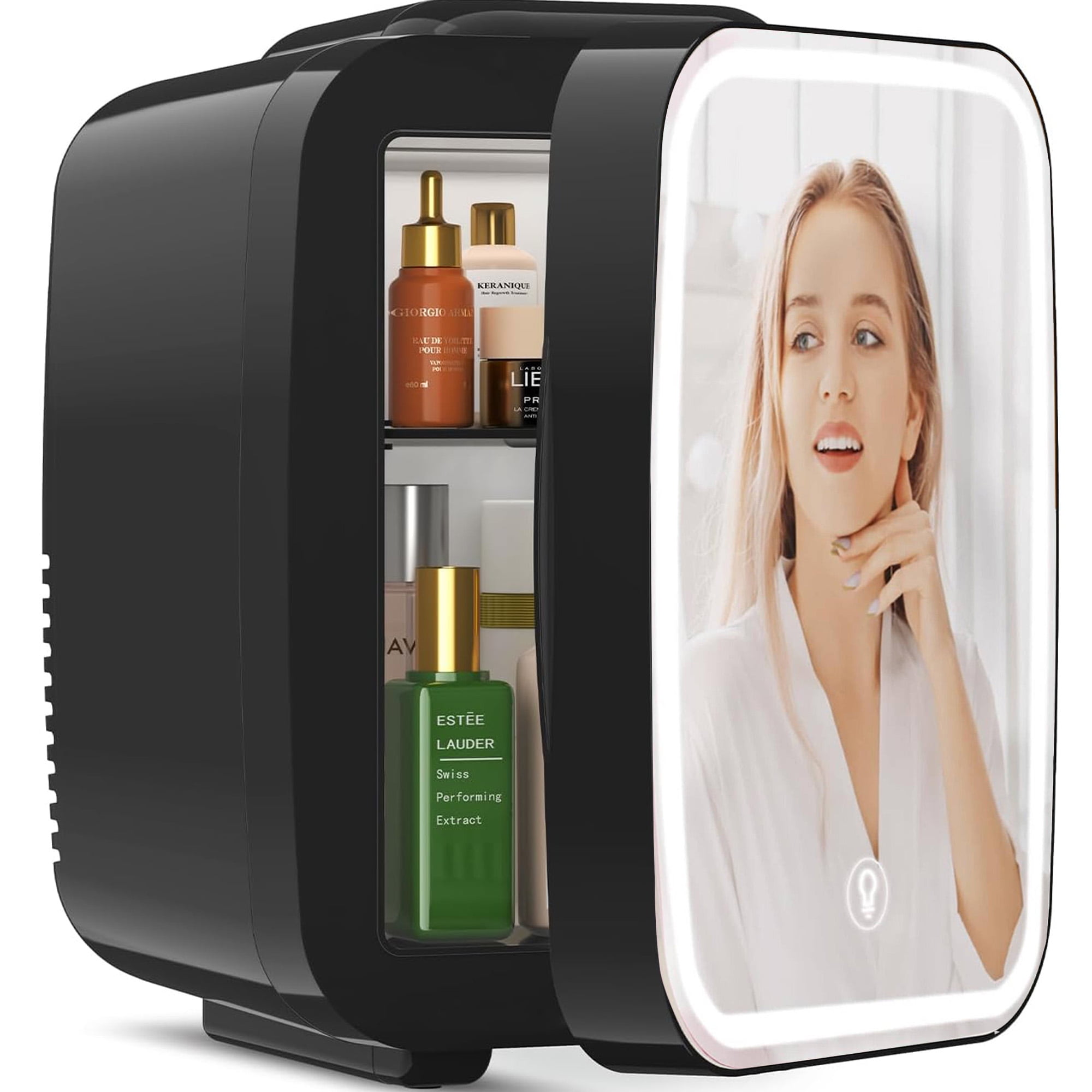 BEICHEN Skincare Mini Fridge with LED Mirror, 4L/6 Can Cooler & Warmer ...
