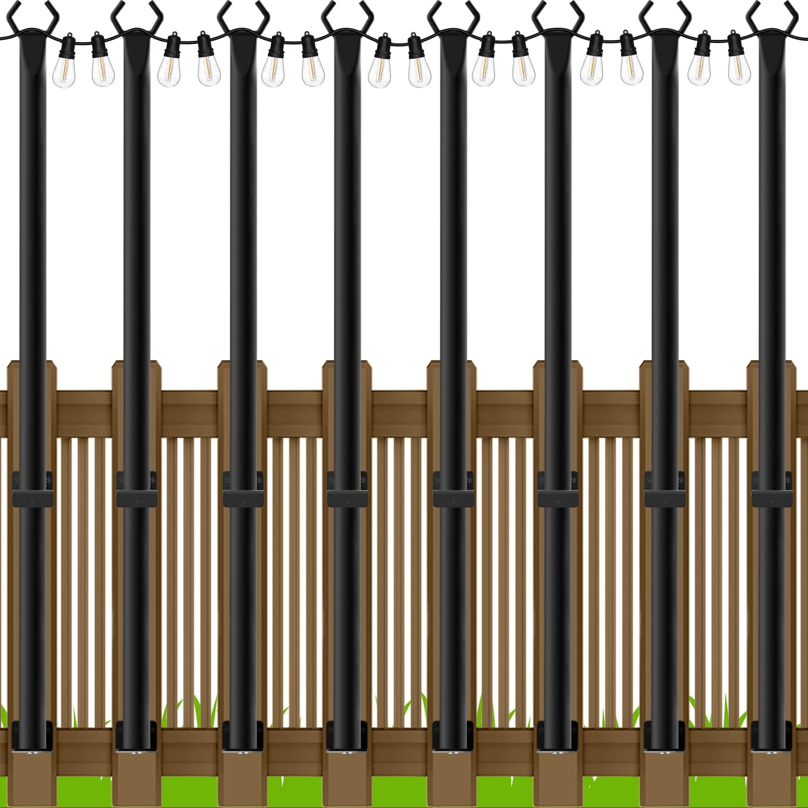 8 Pack String Light Poles,10 FT Metal Poles with Fork for Outdoor ...