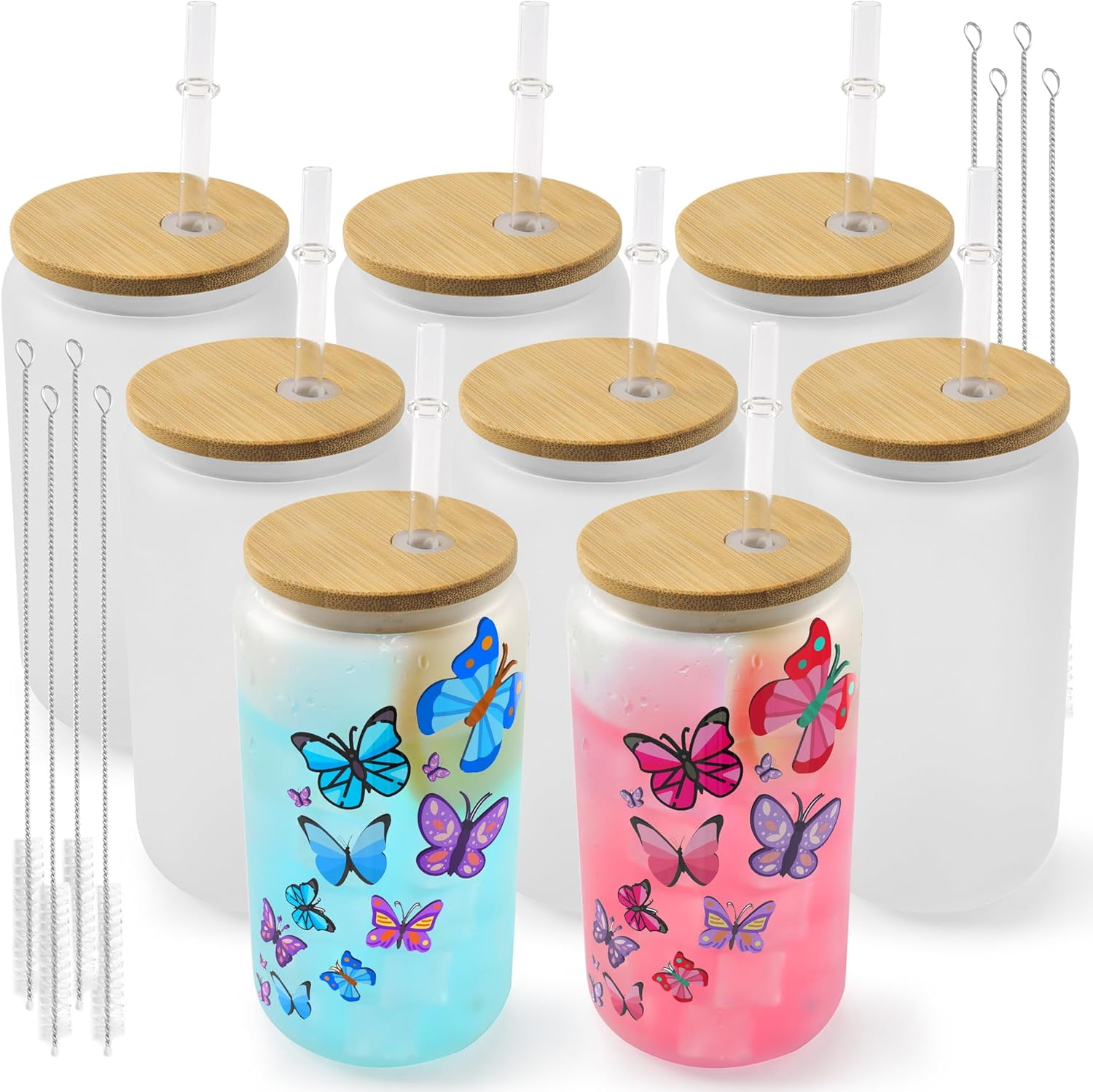 8 Pack Sublimation Glass Cups with Bamboo Lid - Bright Sublimation ...