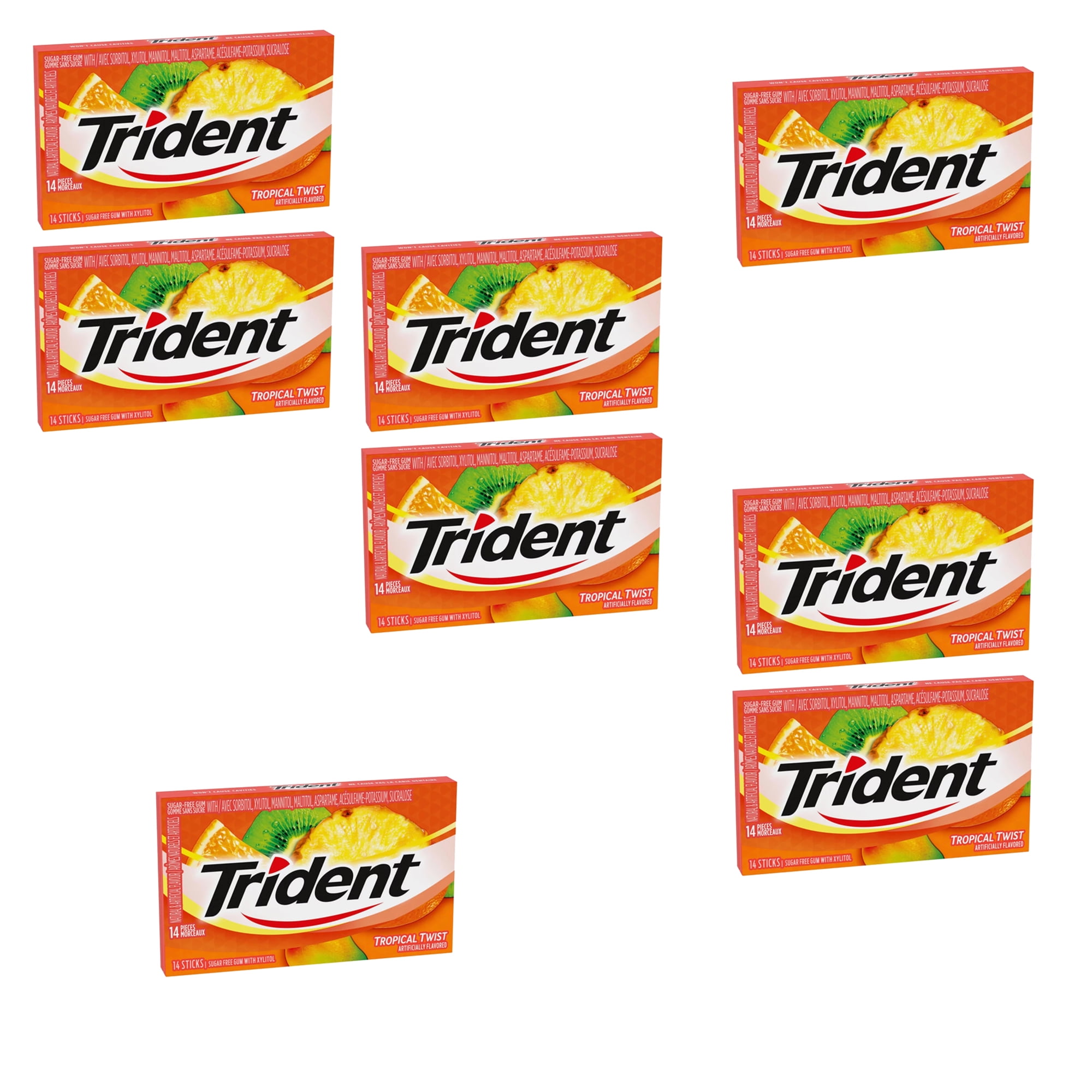 8 Pack Sugar-Free Gum | Trident Tropical Twist Flavour Gum - 14 Pieces ...