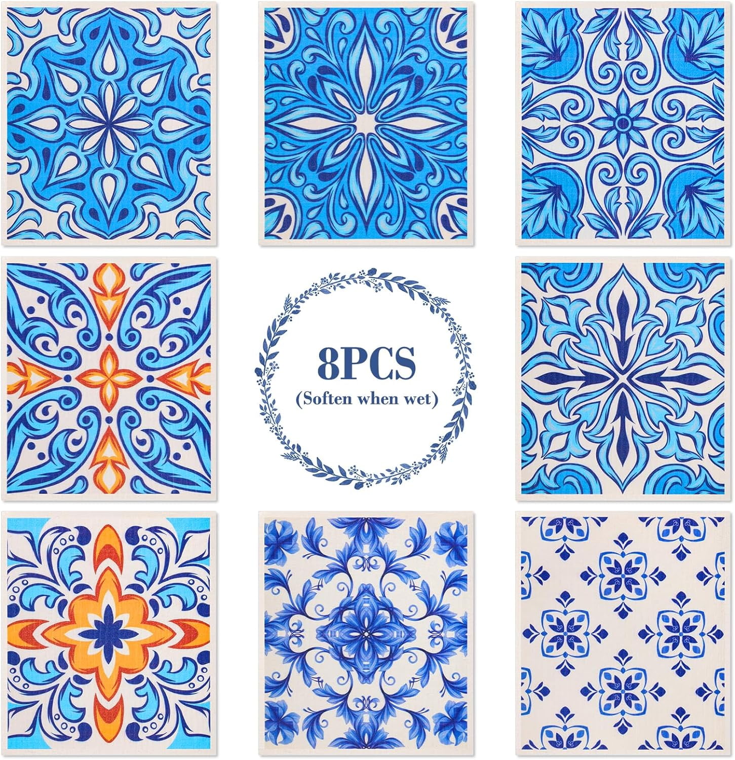 8 Pack Swedish Dish Cloths for Kitchen Reusable, Cellulose Sponge ...