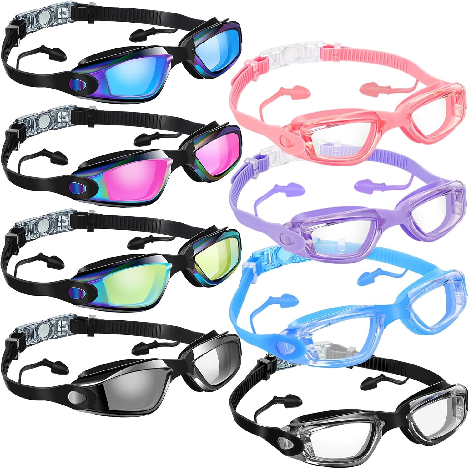 8 Pack Swim Goggles Bulk for Adult Kids Swimming Glasses Anti Fog Pool ...
