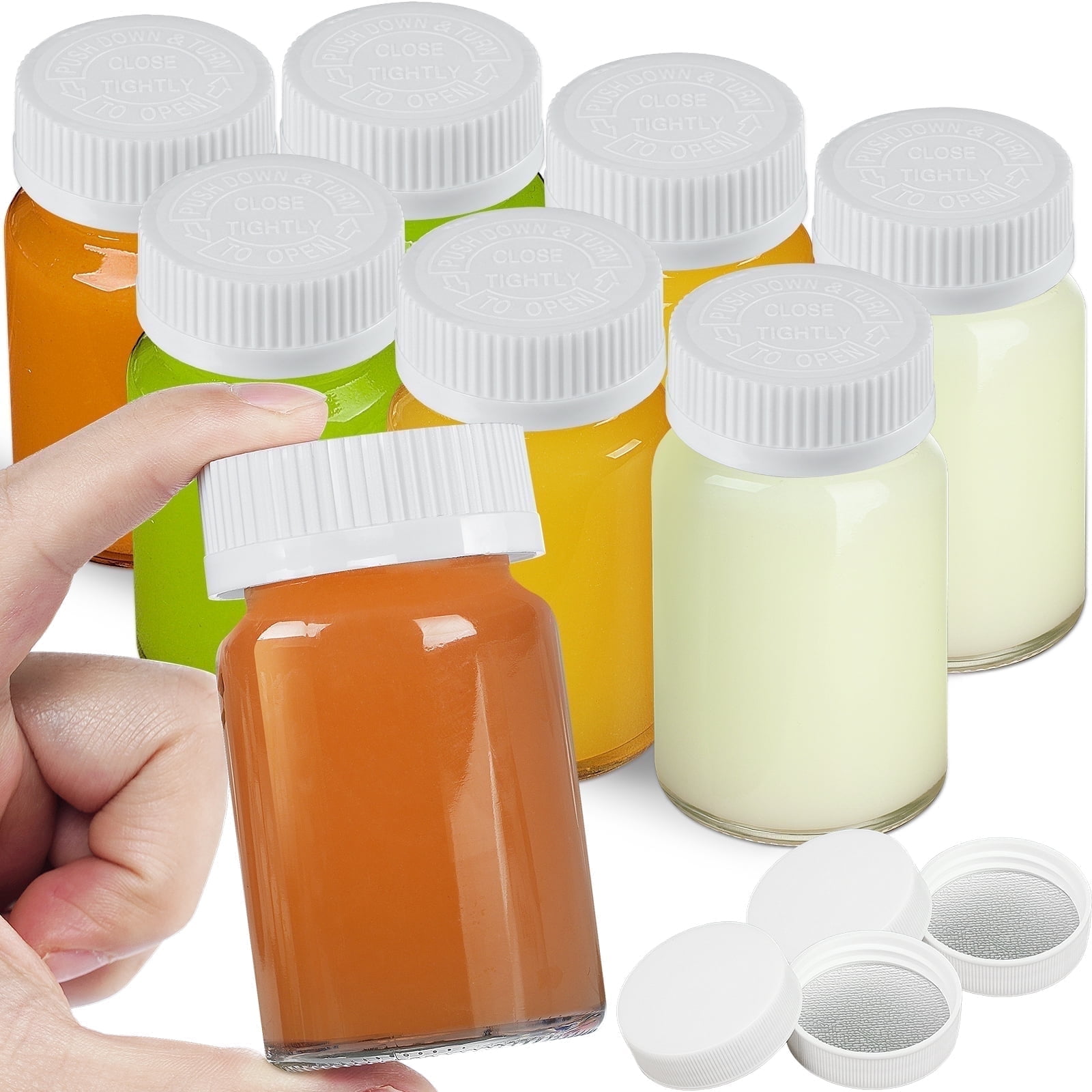 Syntic Glass Shot Bottles 2.5 oz with Caps Reusable Food Storage Jars ...