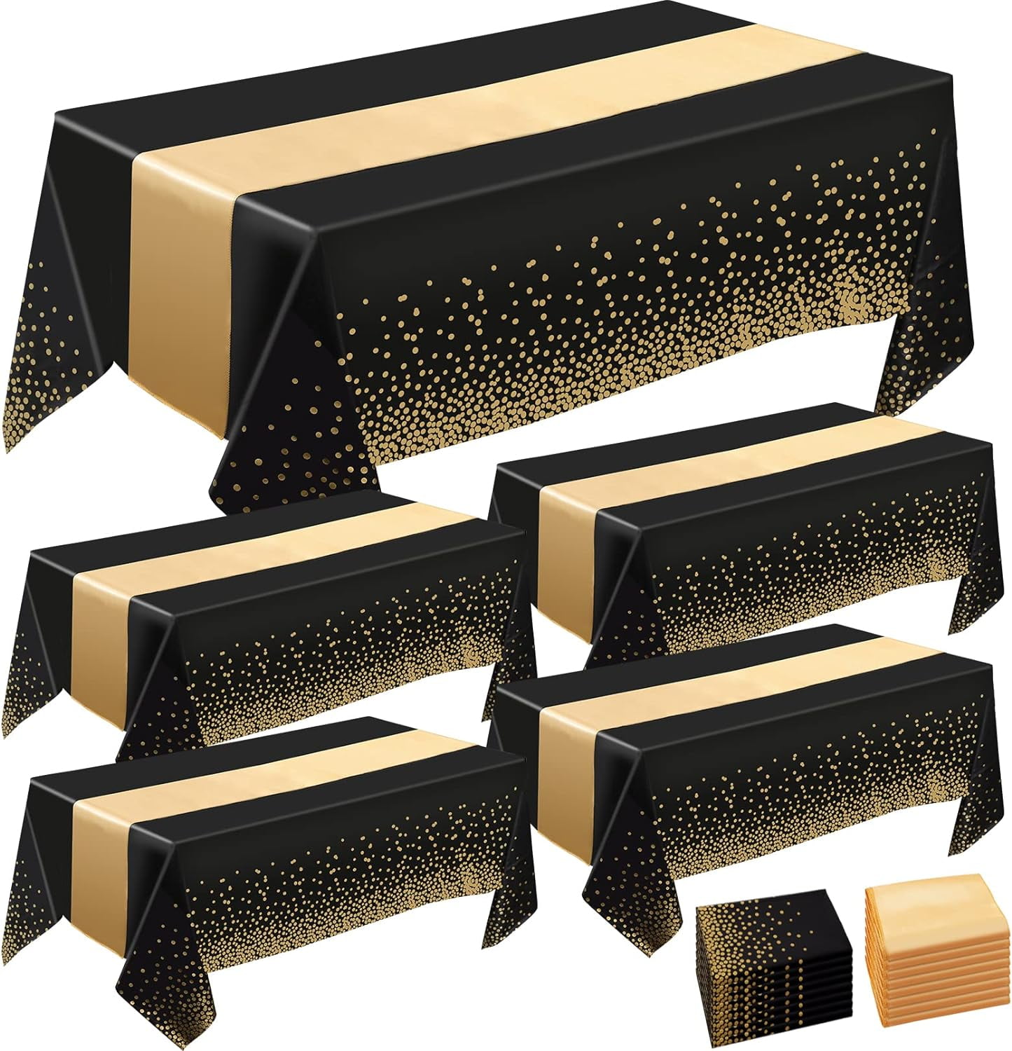 8 Pack Tablecloths and Satin Table Runner,Black and Gold Dot Tablecloth ...