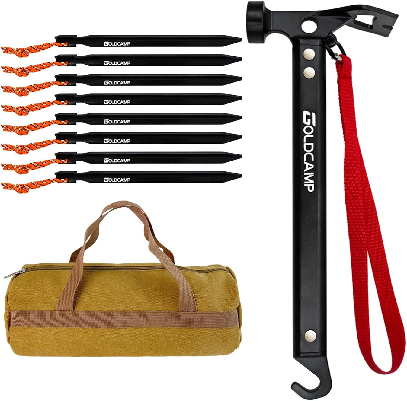 8 Pack Tent Stakes and Hammer with Canvas Storage Bag, Heavy Duty ...