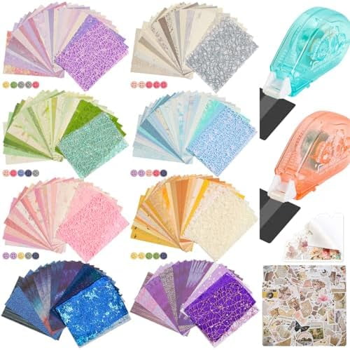 8 Pack Textured Scrapbook Paper and Mesh Fabric Set,200 Sheets ...