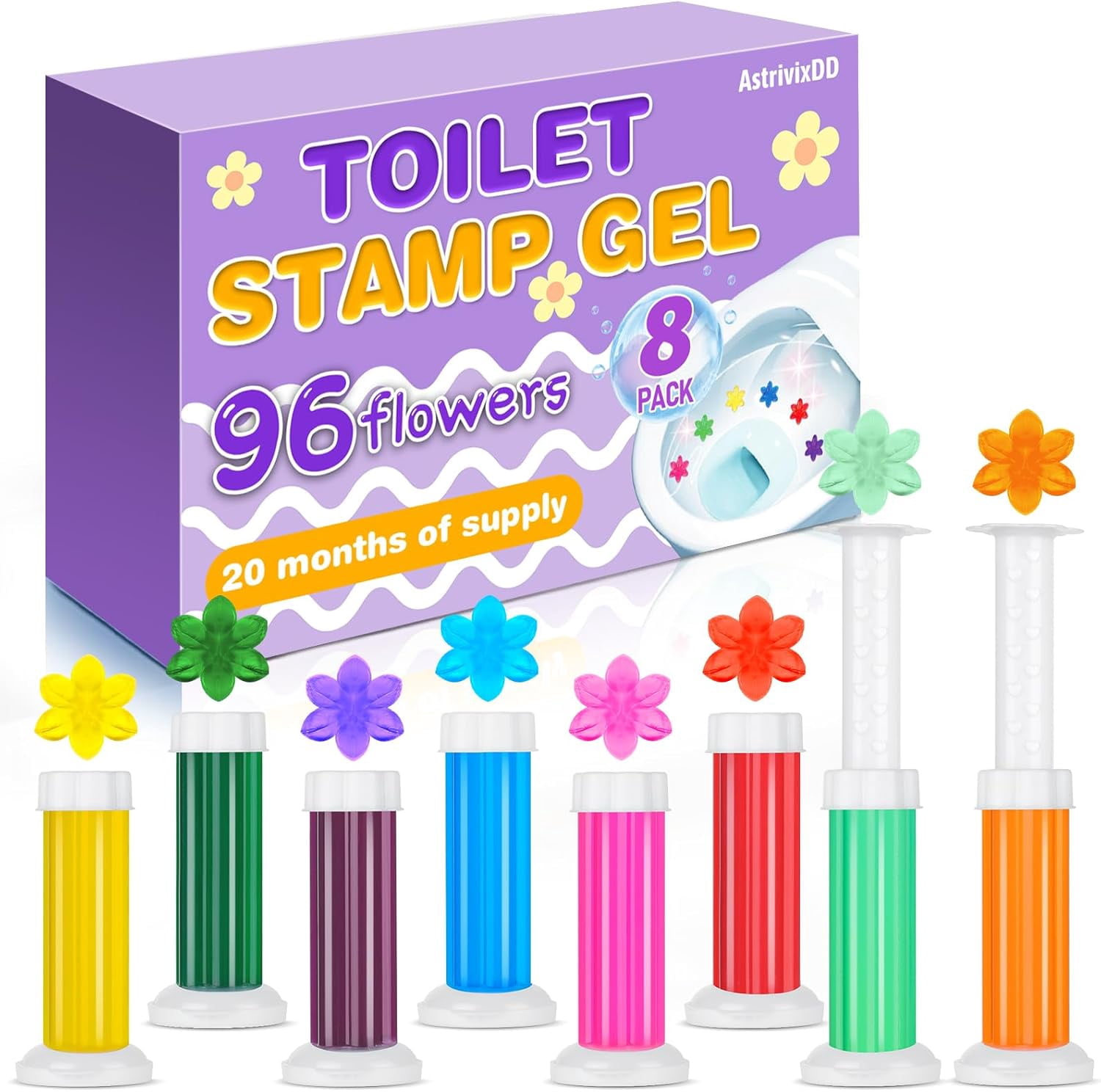 8 Pack Toilet Gel Stamp, 96 Stamps 8 Kinds Of Scent Toilet Bowl Cleaner ...