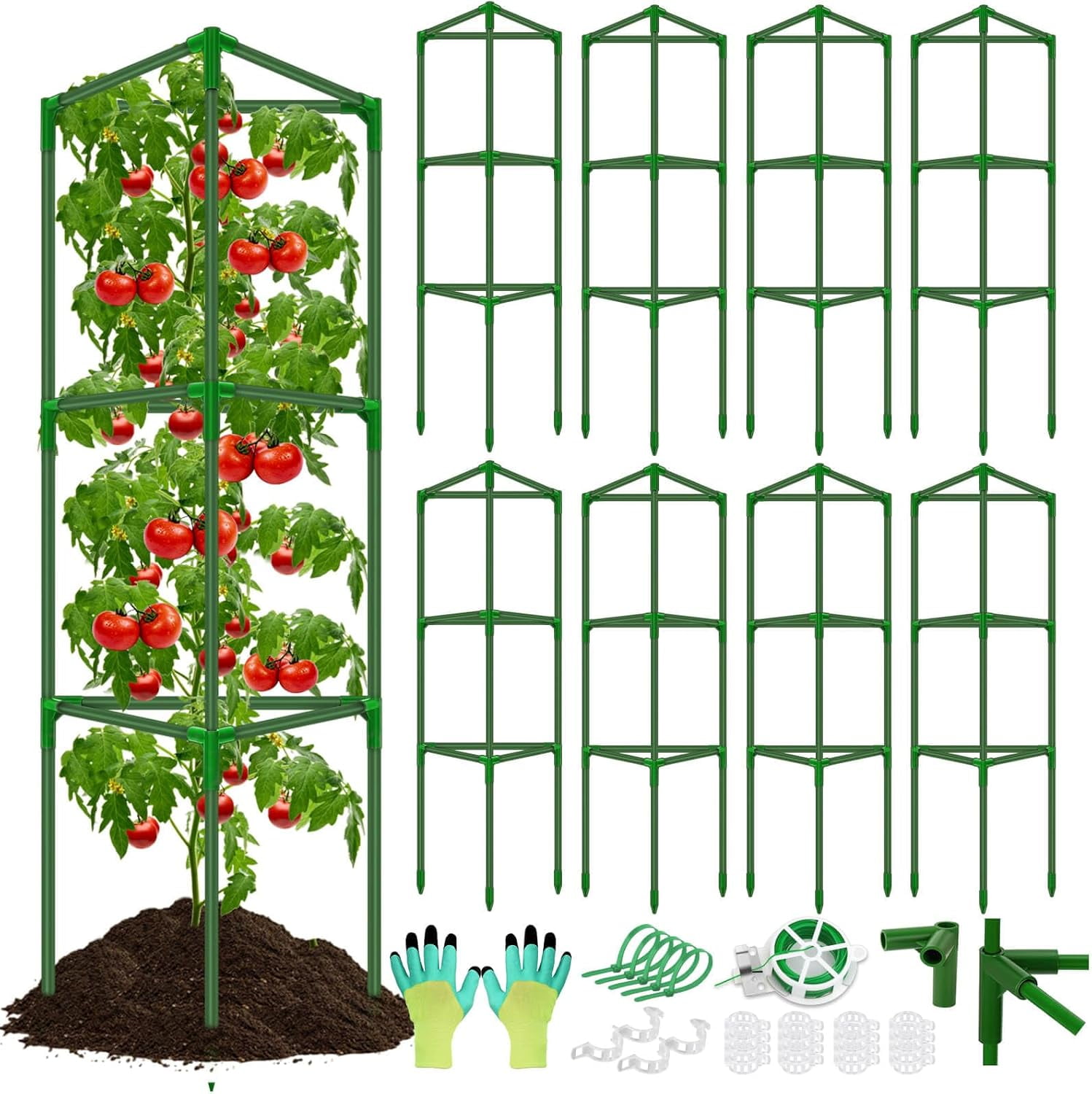 8 Pack Tomato Cages for Garden, Tomato Cage Trellis, Garden Cage Heavy ...