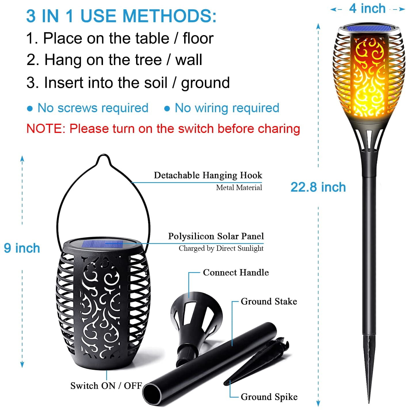 8 Pack Torch Lights Outdoor, Upgraded Tiki Torches with Realistic ...