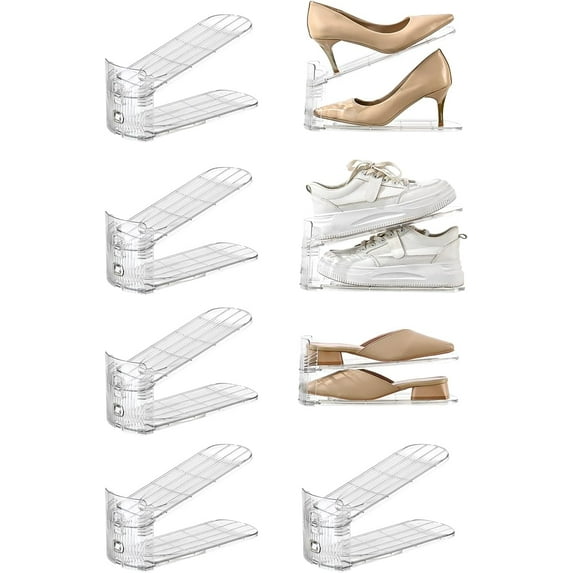 8-Pack Transparent Clear Shoe Slots Organizer, Adjustable Multi-Level ...