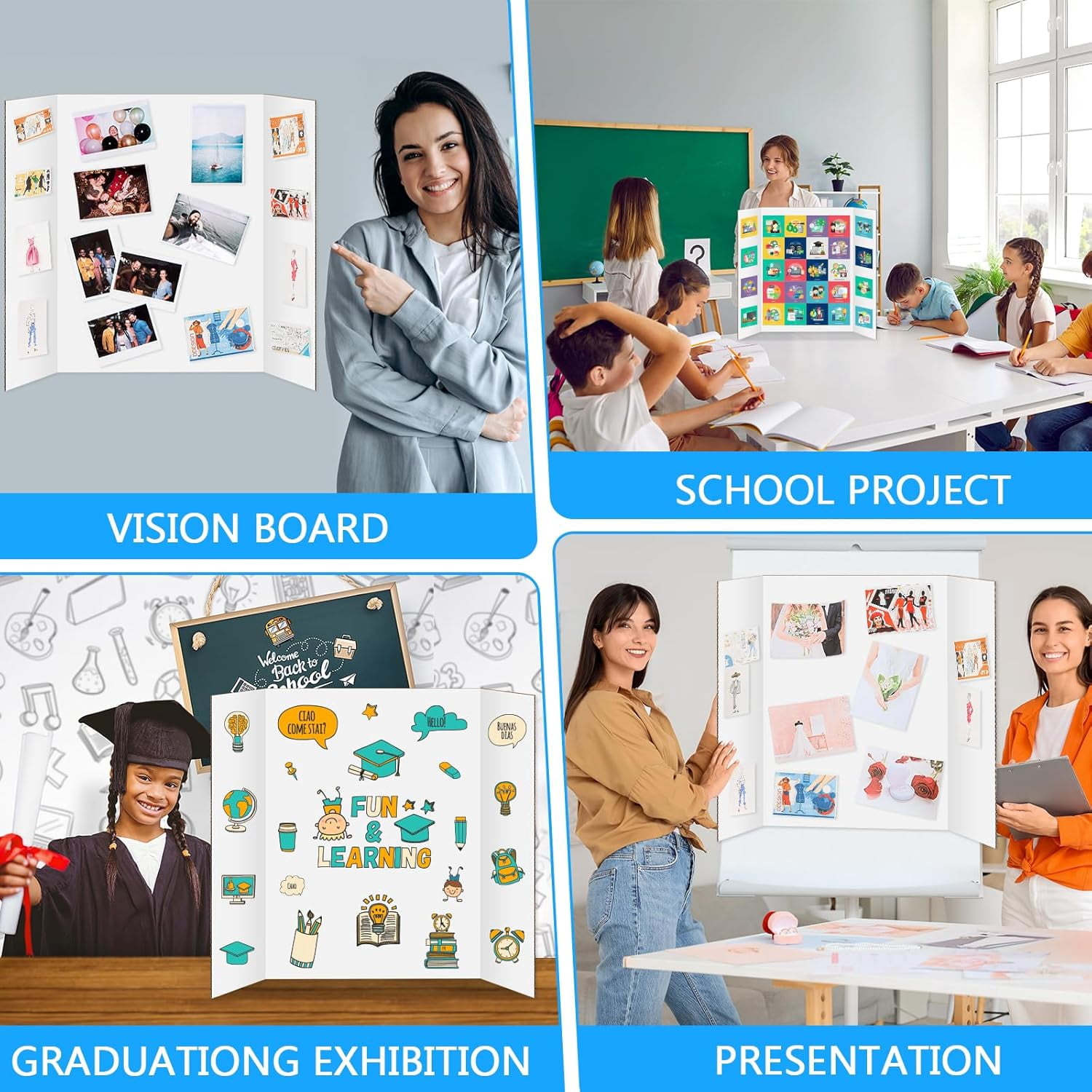 8 Pack Trifold Poster Board 24 X 16 Inch, White Poster Boards, Science ...