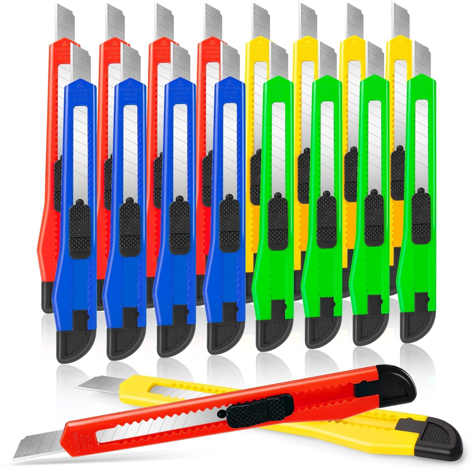 8 Pack Utility Knife Box Cutters (9mm Wide Blade Cutter 4 Colors) Box ...