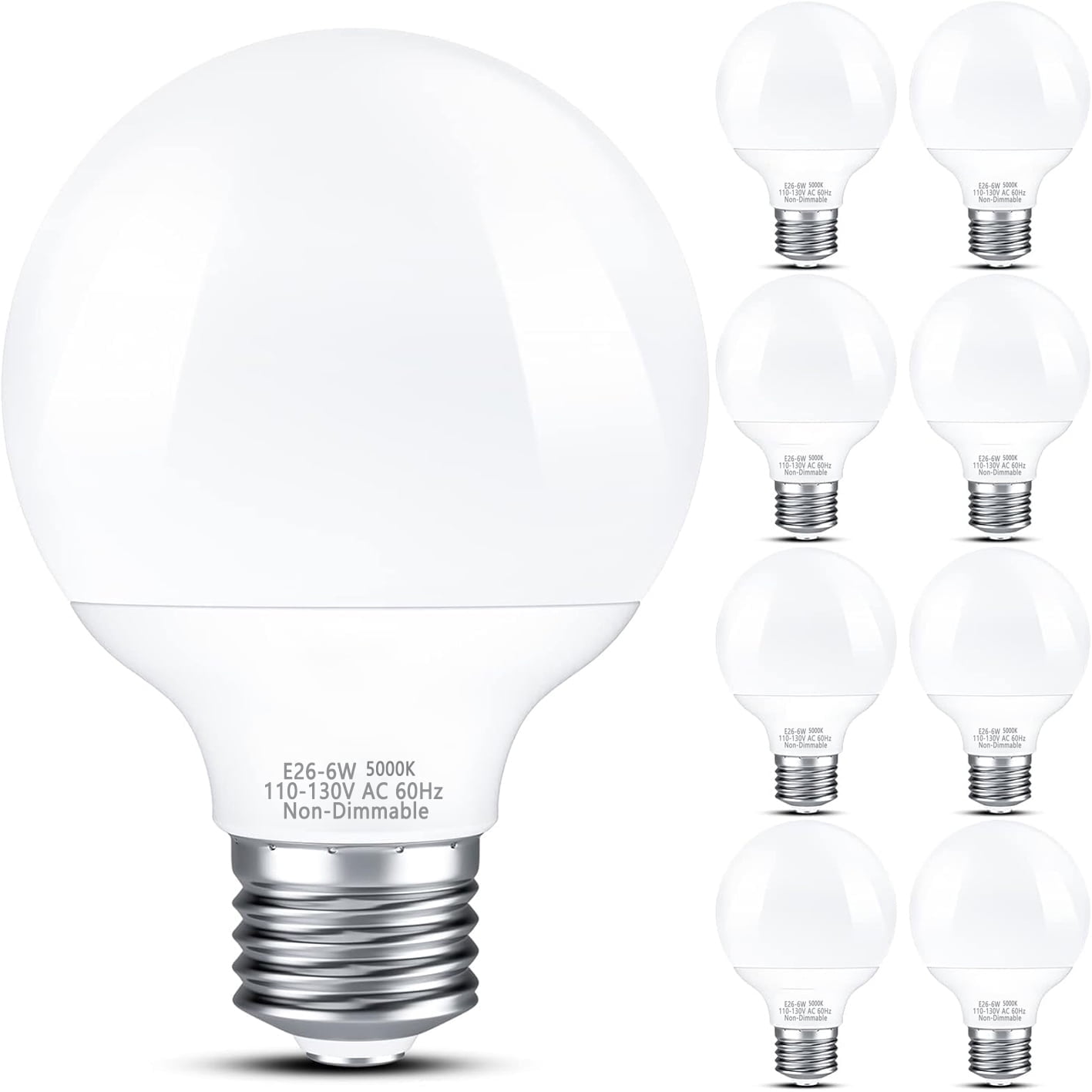 MIXX UNIQ 8-Pack Vanity Light Bulbs, 5000K Daylight White, G25 LED, 60W Equivalent, E26 Base ...