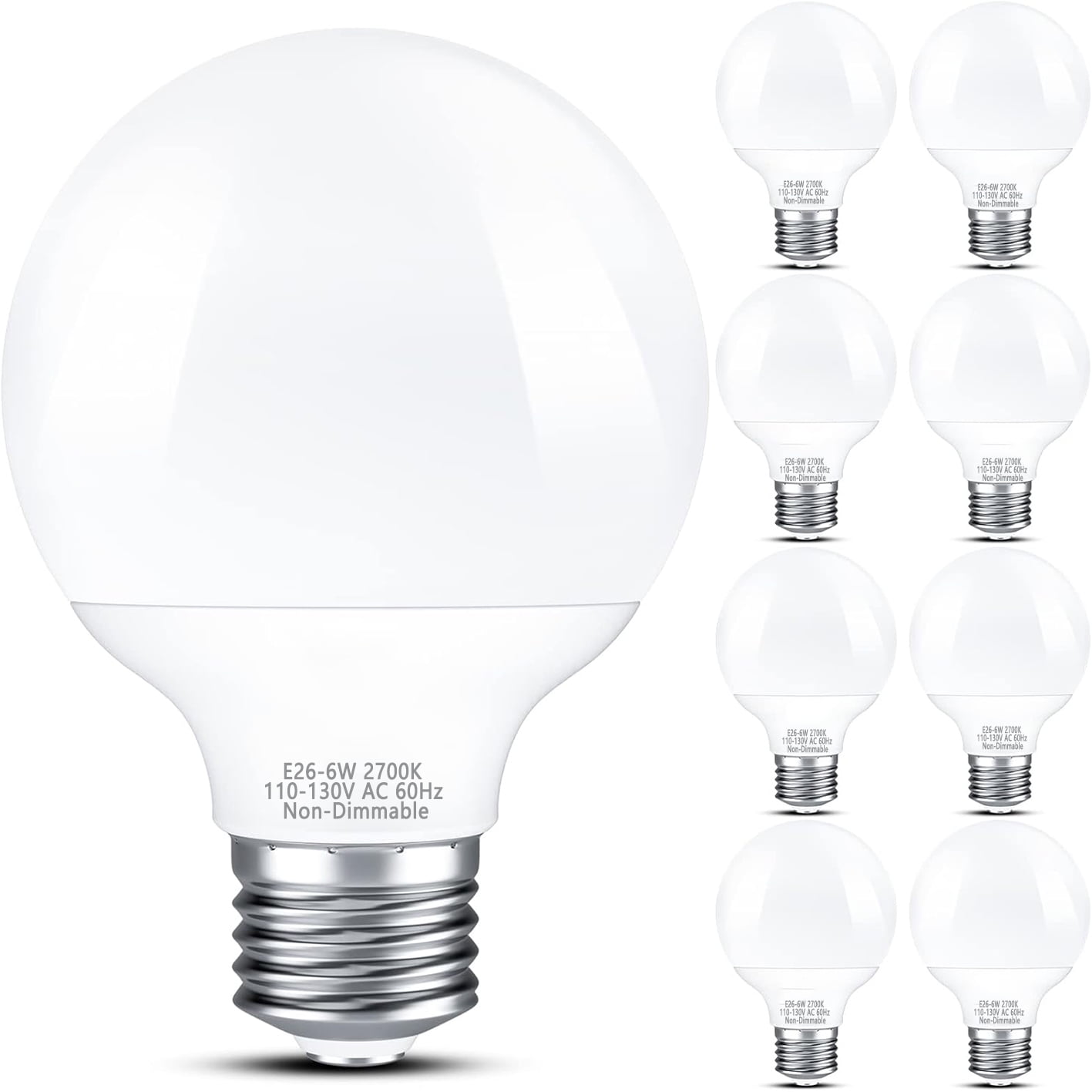 MIXX UNIQ 8-Pack Vanity Light Bulbs, Warm White 2700K, 60W Equivalent, 600LM, G25 LED, E26 Base ...