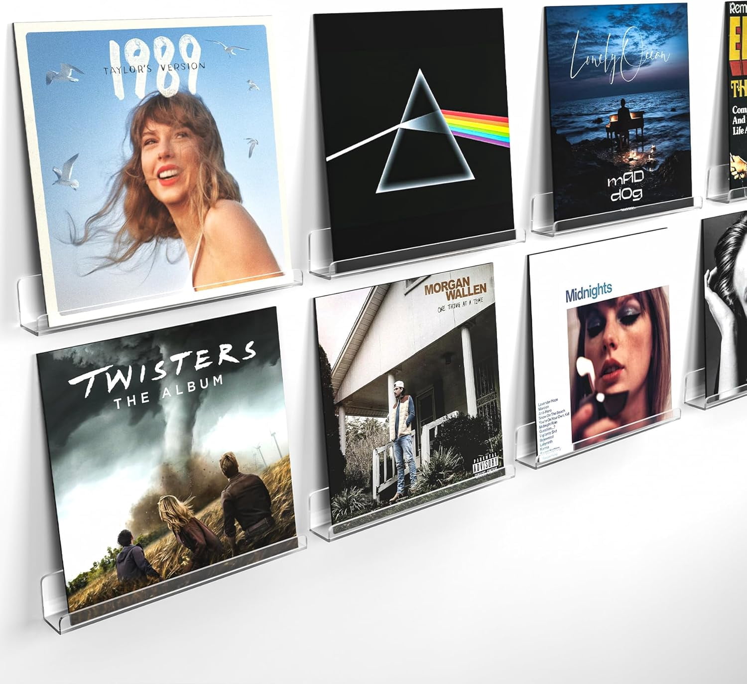8 Pack Vinyl Record Shelf Wall Mount Shelves, 12 inch Clear Acrylic ...