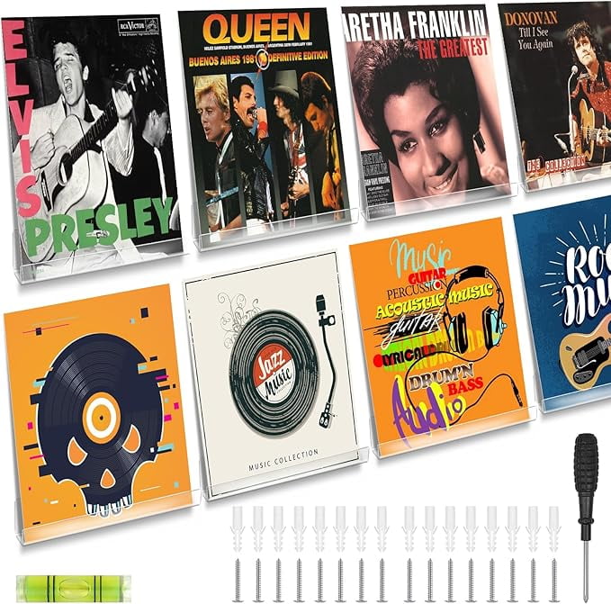 8 Pack Vinyl Record Shelves 12inch Clear Vinyl CD Holder Storage Wall ...