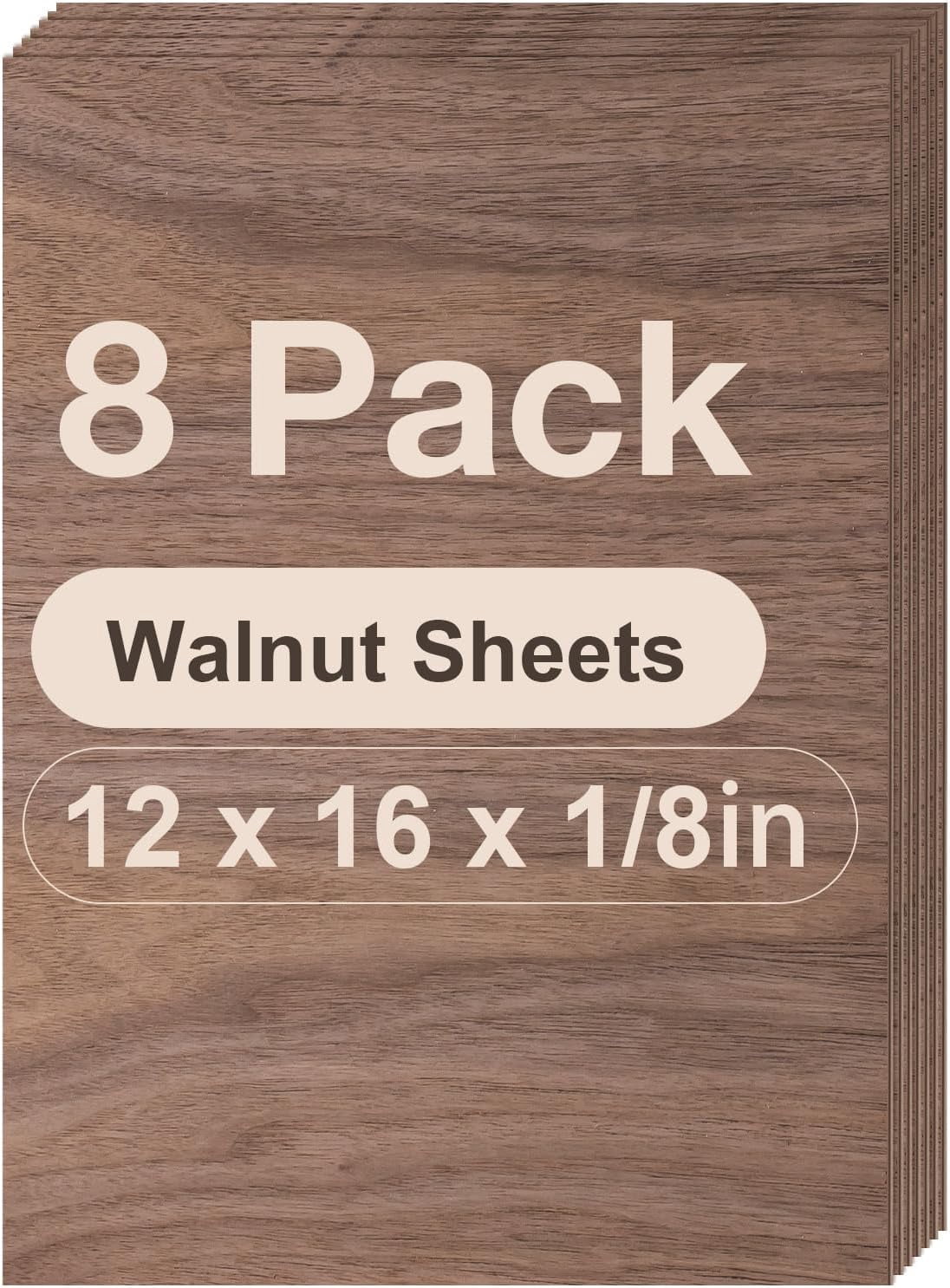 8 Pack Walnut Plywood Sheets, 12 x 16 x 1/8 Inch, 3mm Plywood for Laser ...