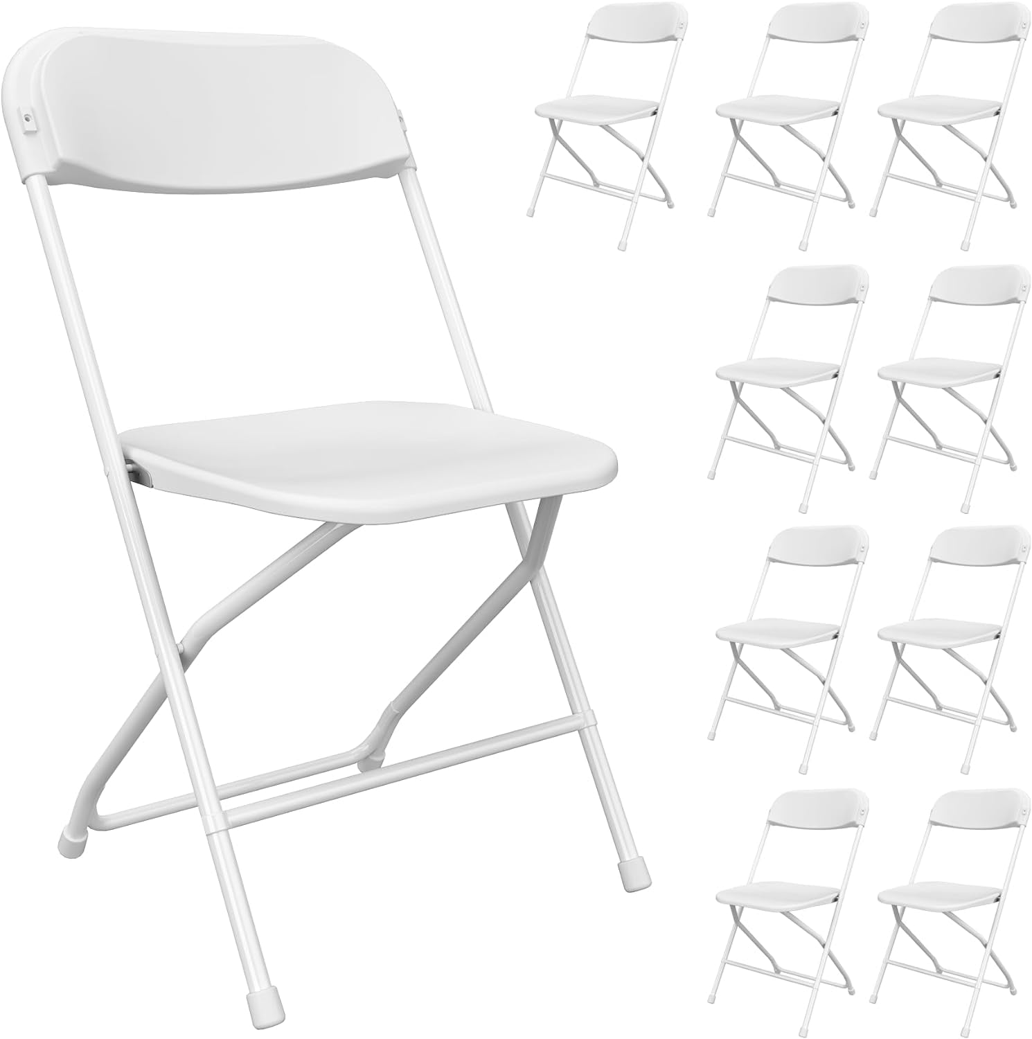 8 Pack White Folding Chairs, Portable Stackable Party Chairs For Indoor ...