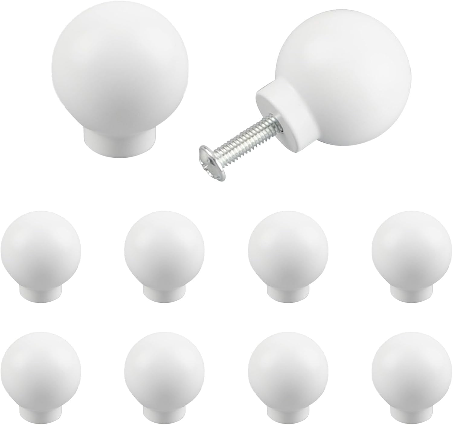 8 Pack White Round Ball Single Hole Multi-Purpose Handle, Solid Cabinet ...