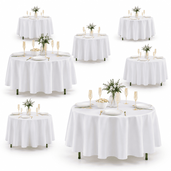 8 Pack White Round Tablecloths 84 Inch For 36