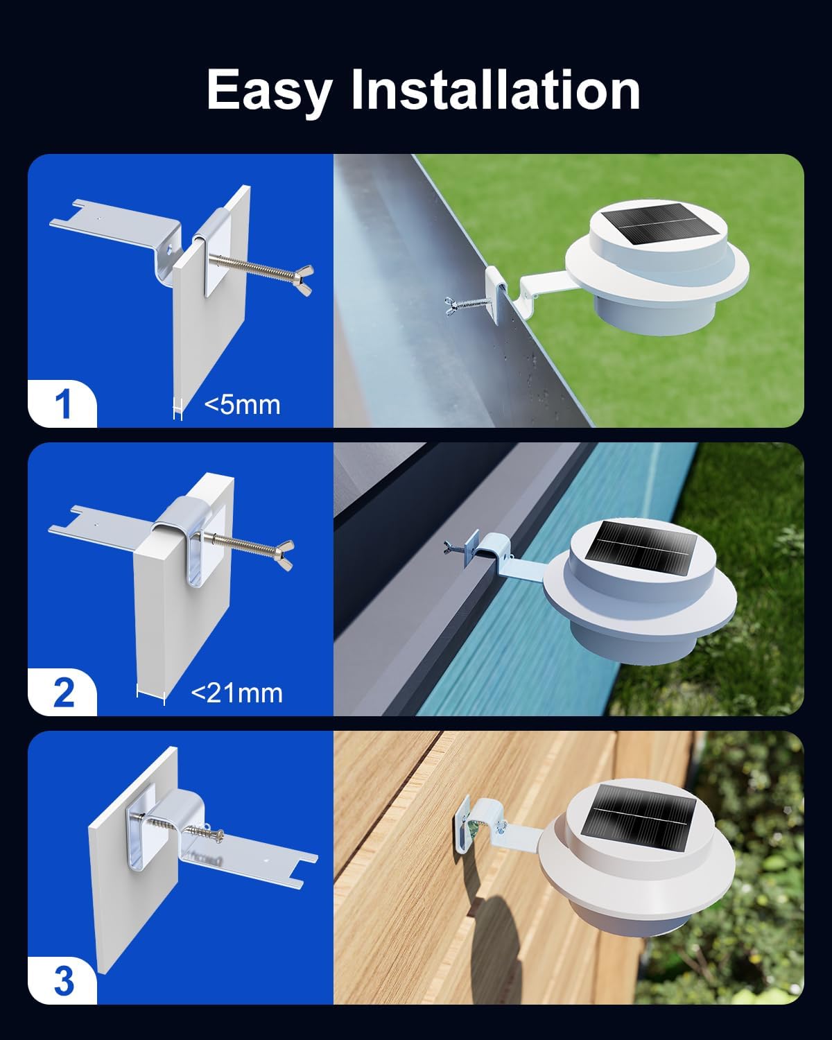 8 Pack White Solar Powered Gutter Lights Outdoor Decorative Waterproof ...