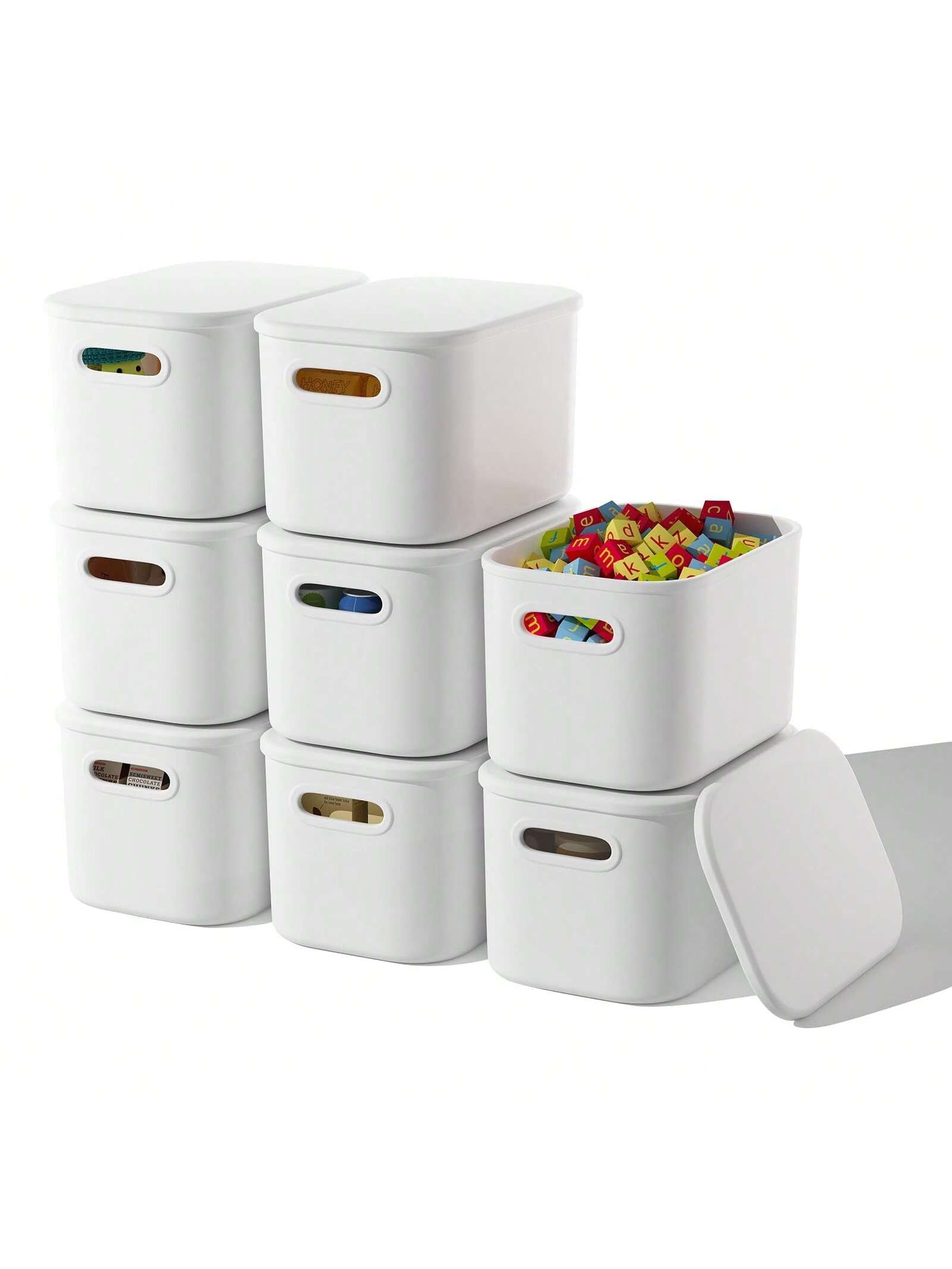 8 Pack White Storage Bins With Lids Stackable Storage Container For ...