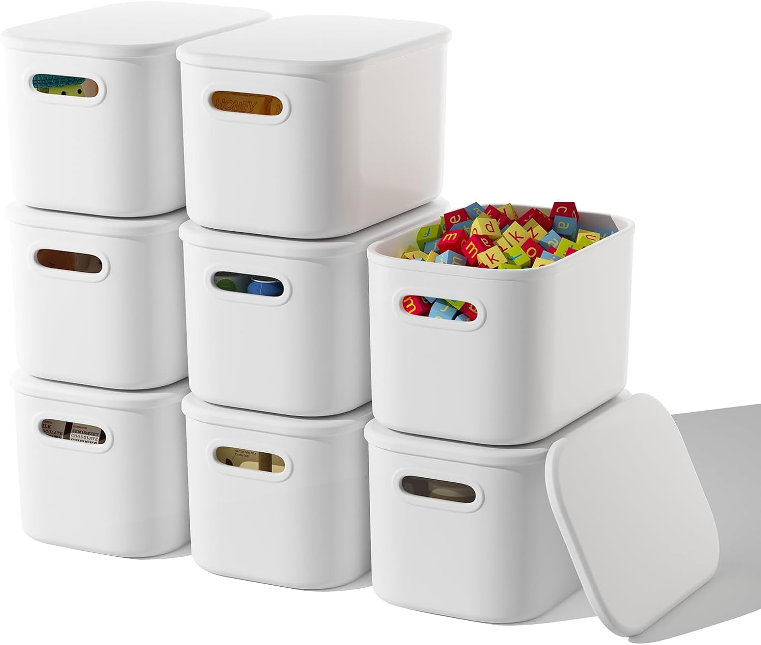 8 Pack White Storage Bins with Lids Stackable Storage Container for ...