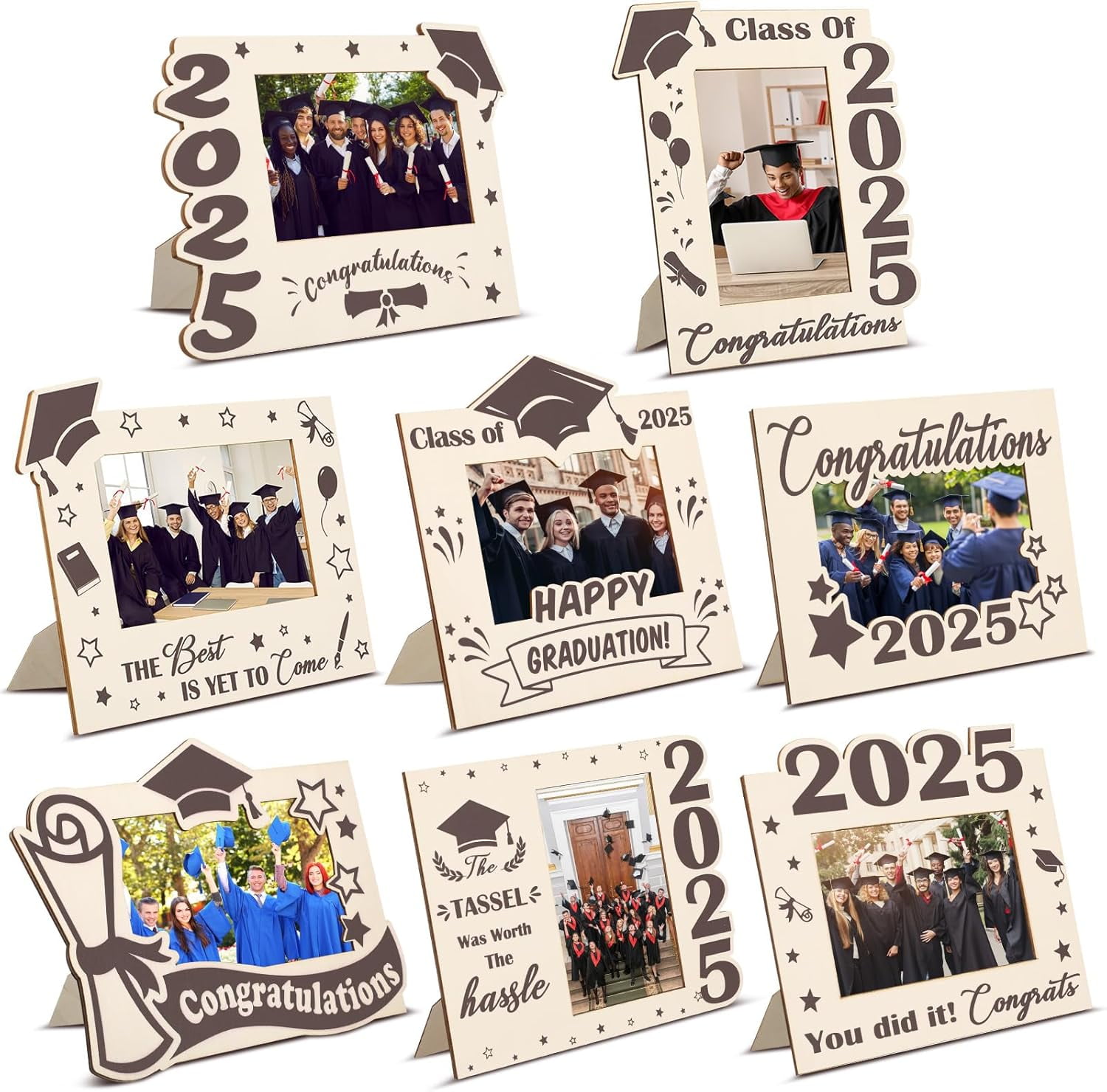 8 Pack Wood Graduation Picture Frames 4 x 6 Inch Photo Class of 2025 ...