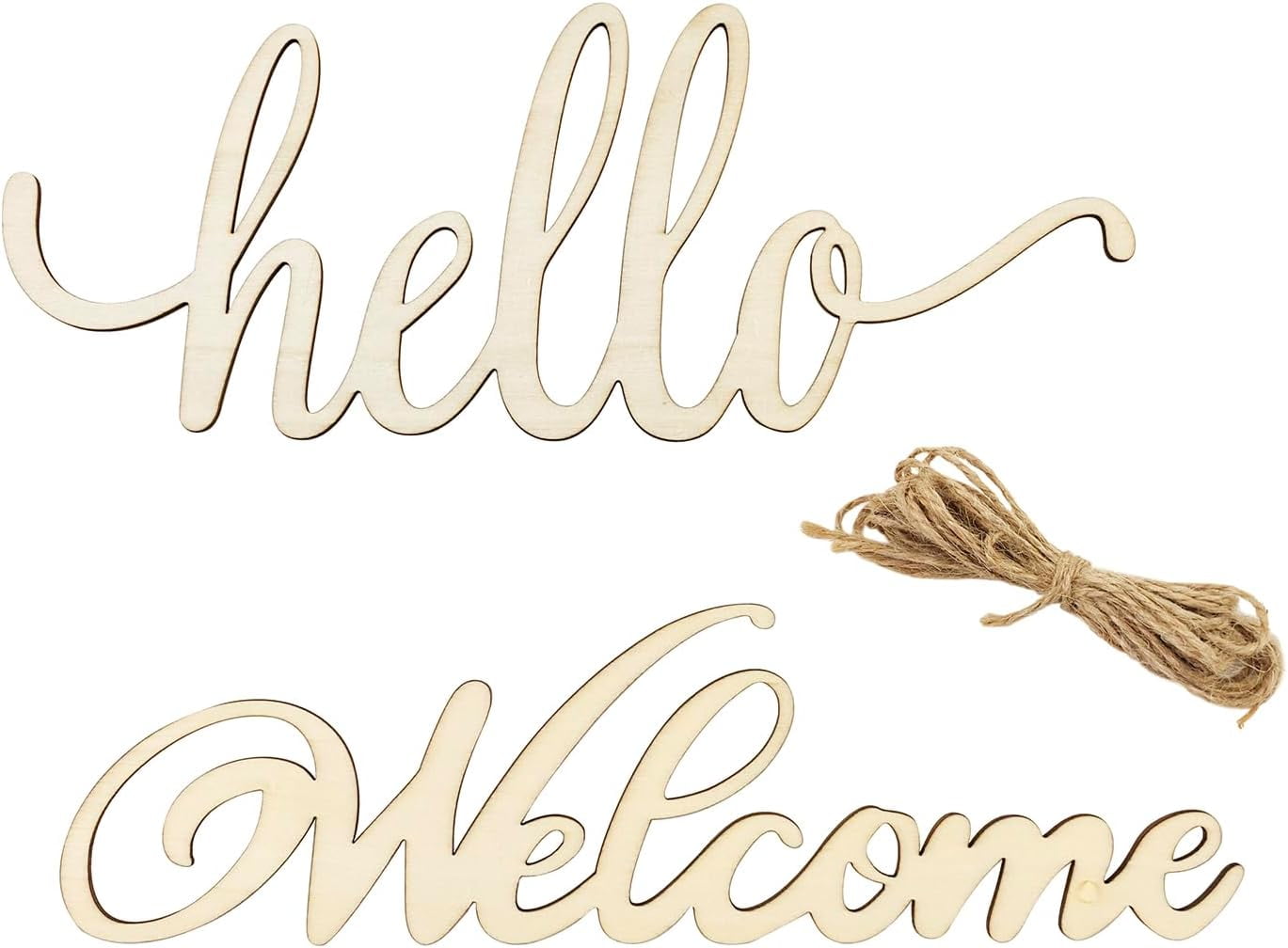 8 Pack Wood Hello & Welcome Cutouts Unfinished Wooden Hello & Welcome ...