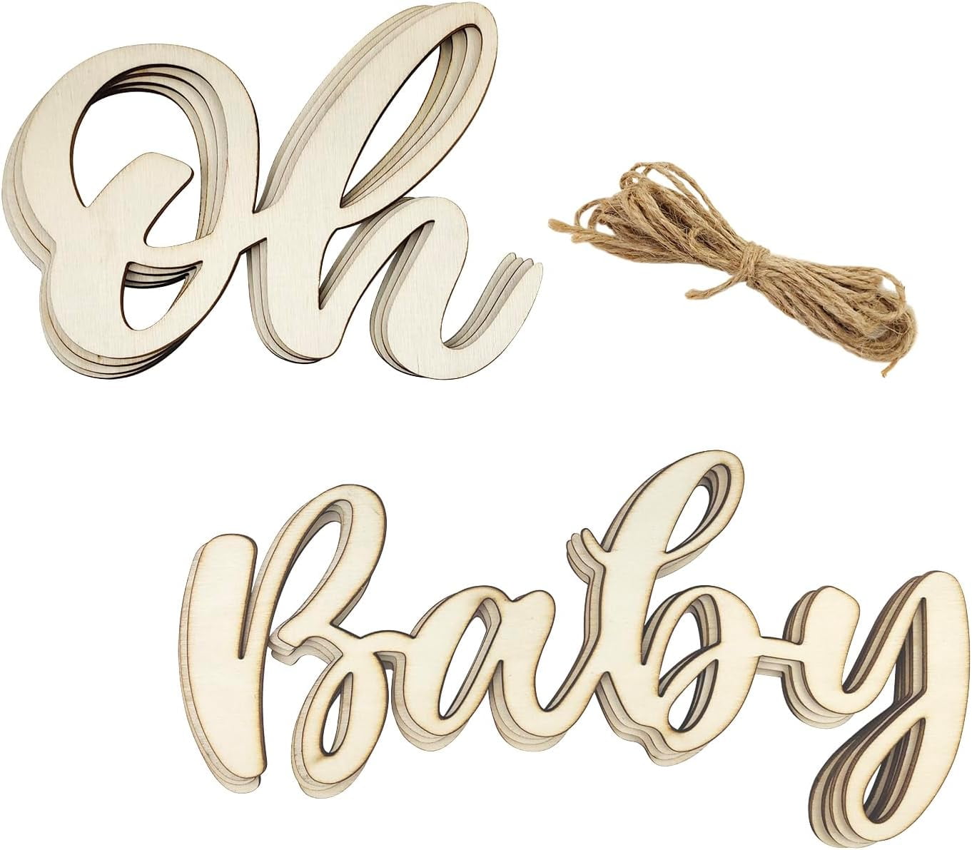 8 Pack Wood Oh Baby Cutouts Wooden Baby Shower Ornaments DIY Baby Party ...