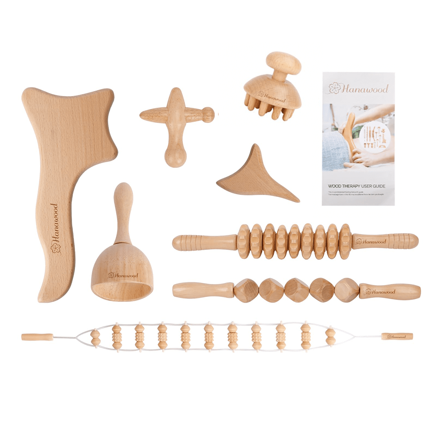 8-Pack Wood Therapy Massage Tools Set - for Body Shaping, Cellulite ...