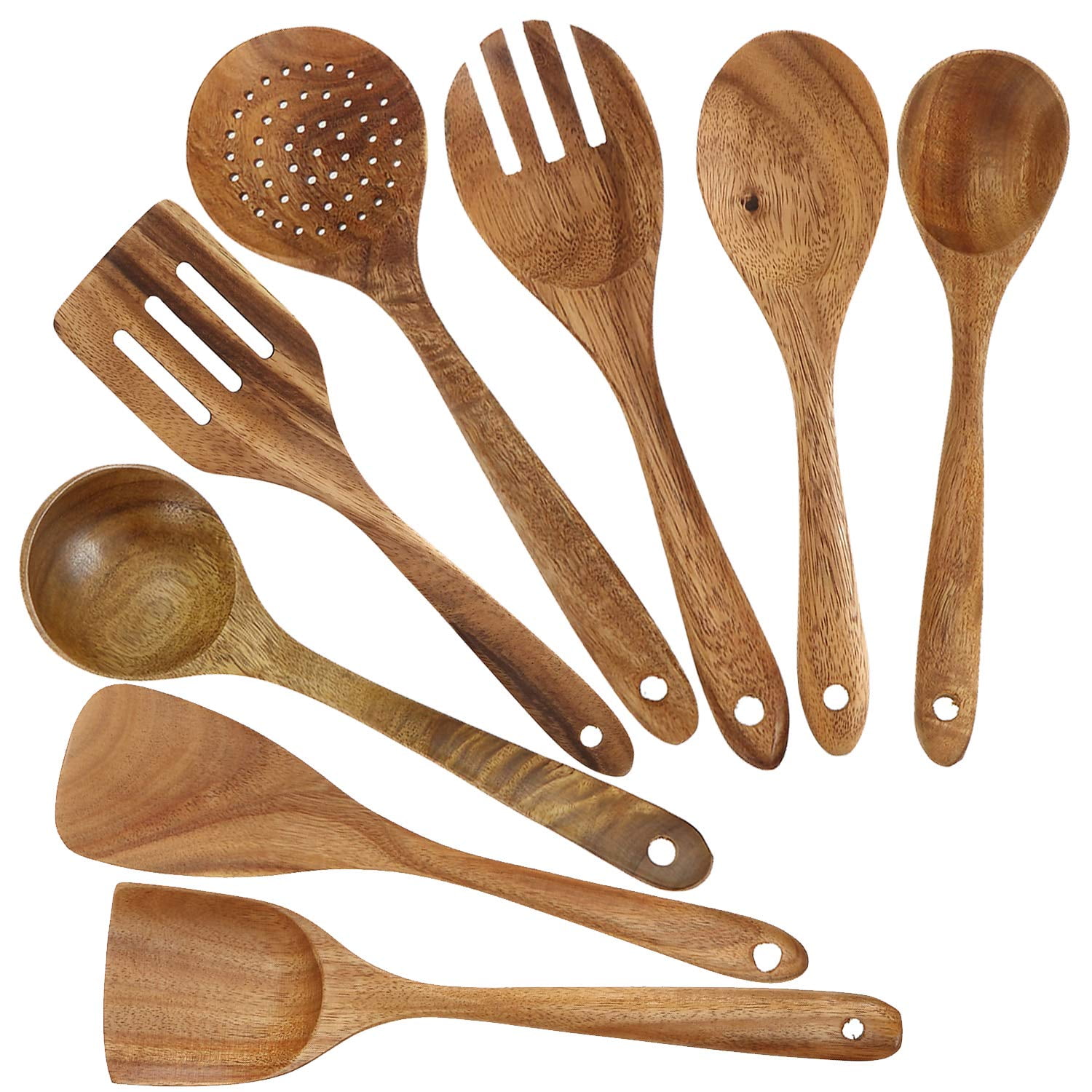 8 Pack Wooden Spoons for Cooking, Kitchen Utensils Set, Natural Teak ...
